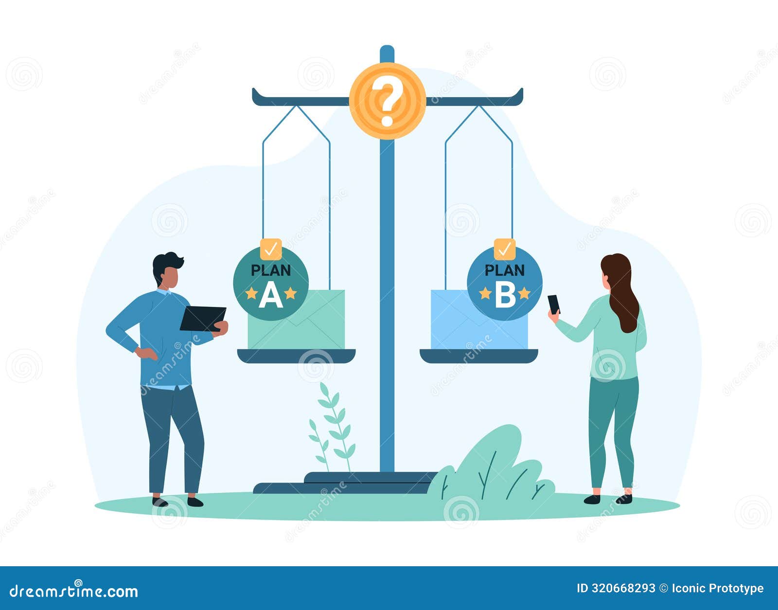 Business Choice between Alternative Options, Plan a and Plan B Strategy of Tiny People Stock ...