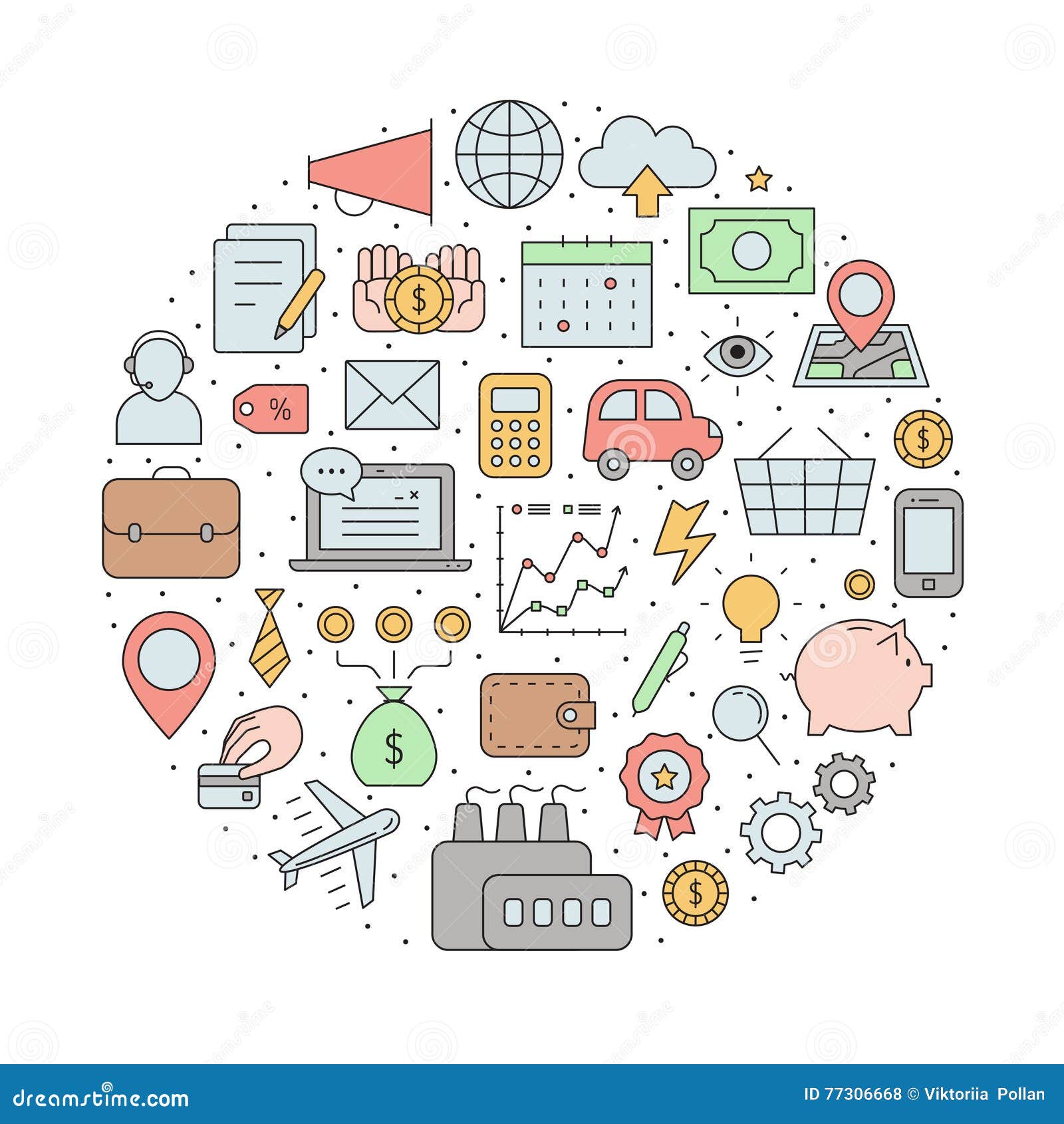 Business Circle Vector Illustration. Simple Outline Design. Stock ...