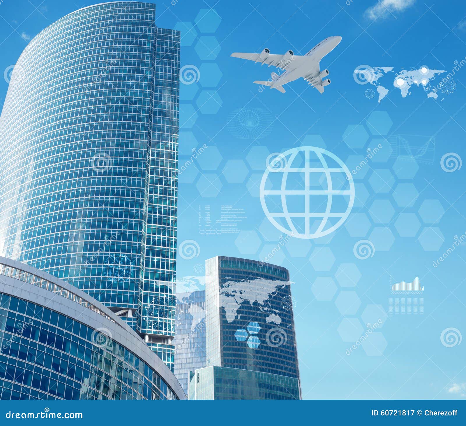 Business City with World Map and Graph Stock Image - Image of high ...