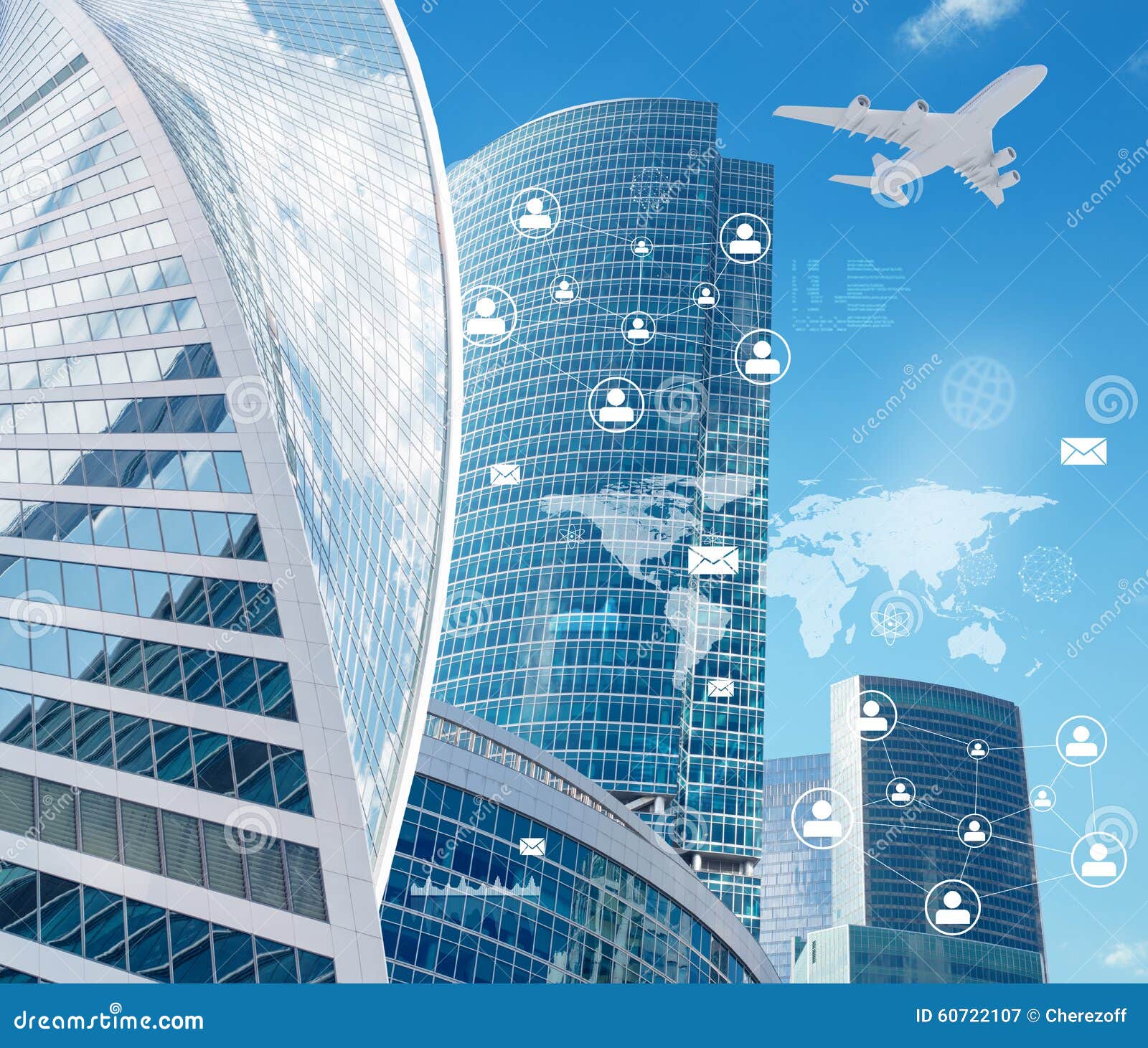 Business City with World Map Stock Illustration - Illustration of high ...