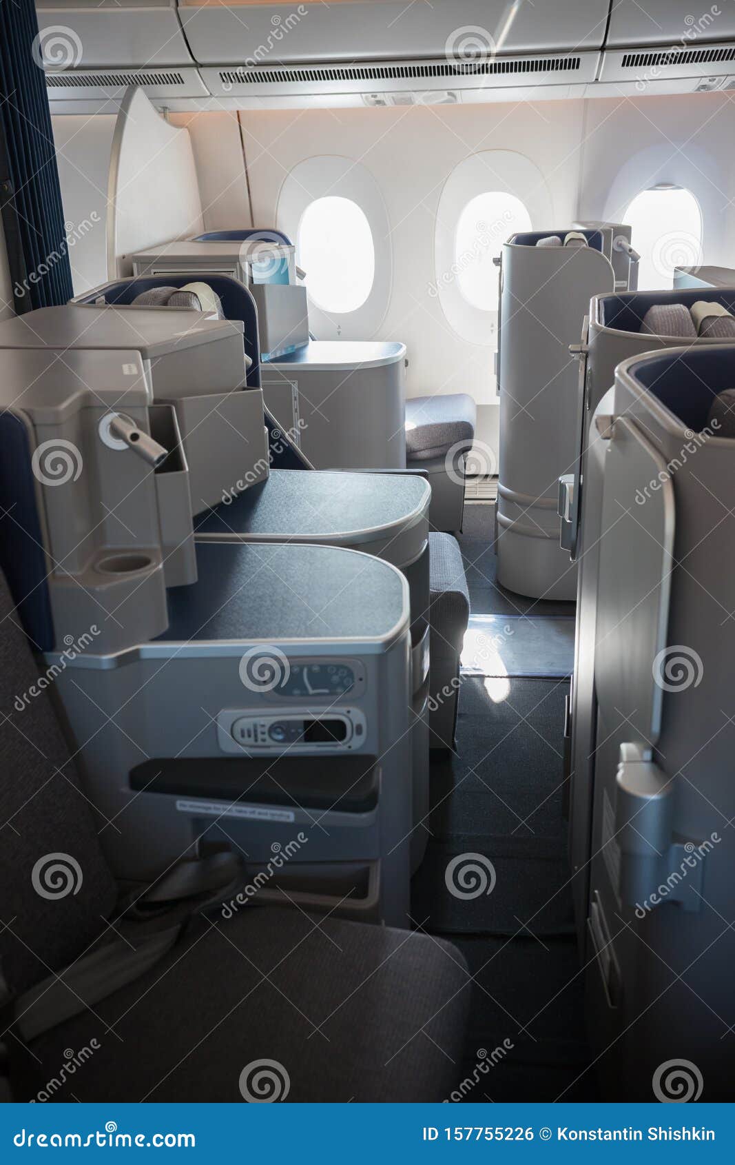 A Business Class Clean Cabin of the Airplane Stock Photo - Image of ...