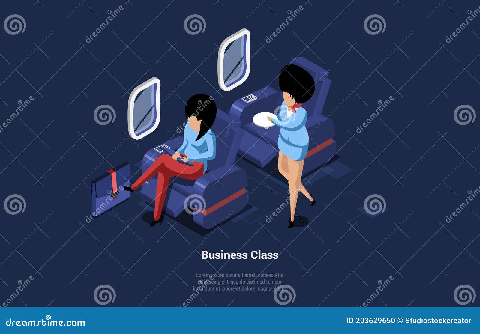 Business Class Concept Vector Illustration with Writing. Isometric ...