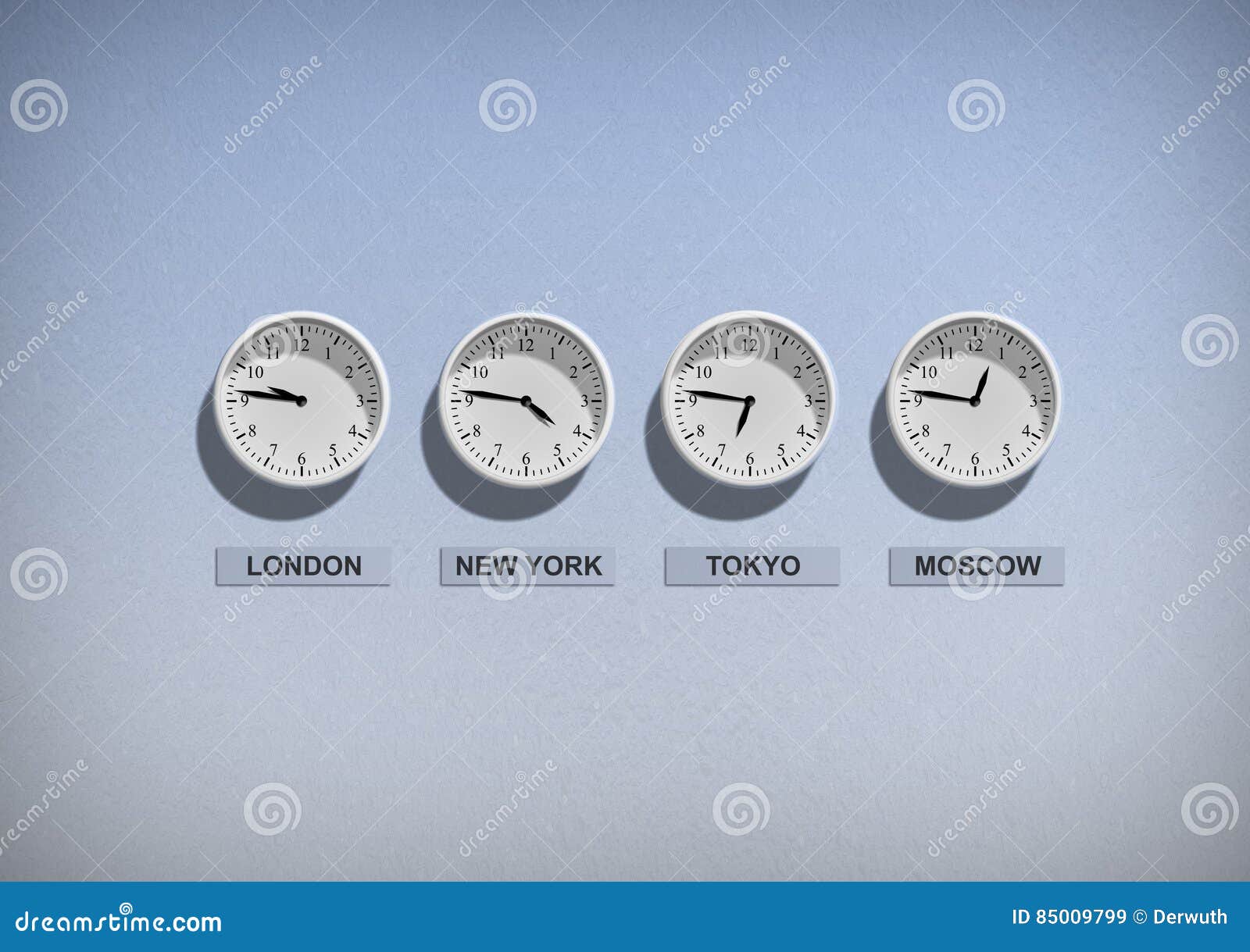 Business Clocks on Blue Wall Stock Image - Image of clock, white: 85009799