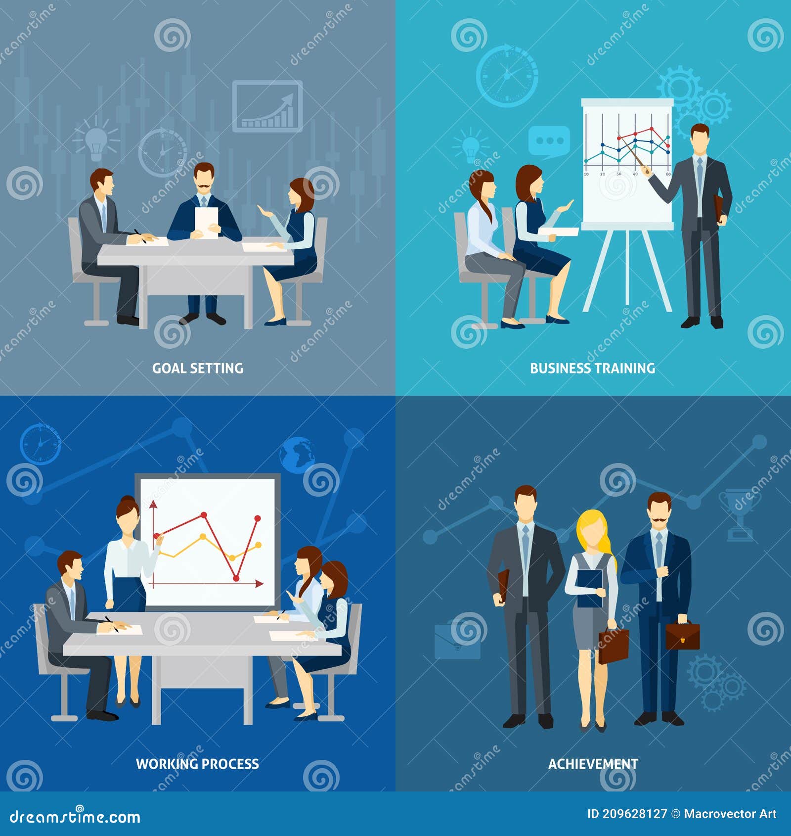 Business Coaching 4 Flat Icons Square Stock Vector - Illustration of ...