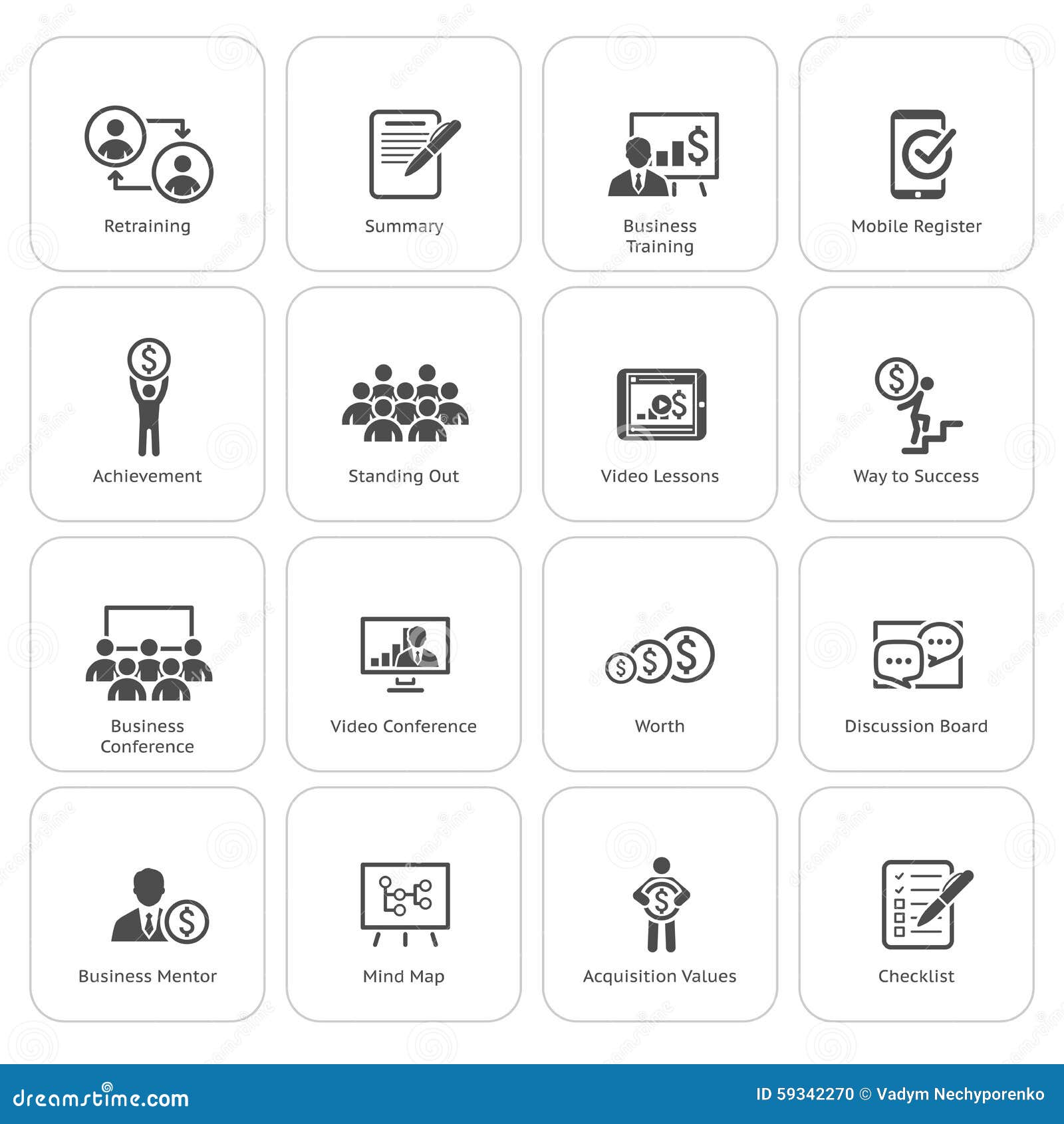 Business Coaching Icon Set. Online Learning. Flat Design Stock Vector ...