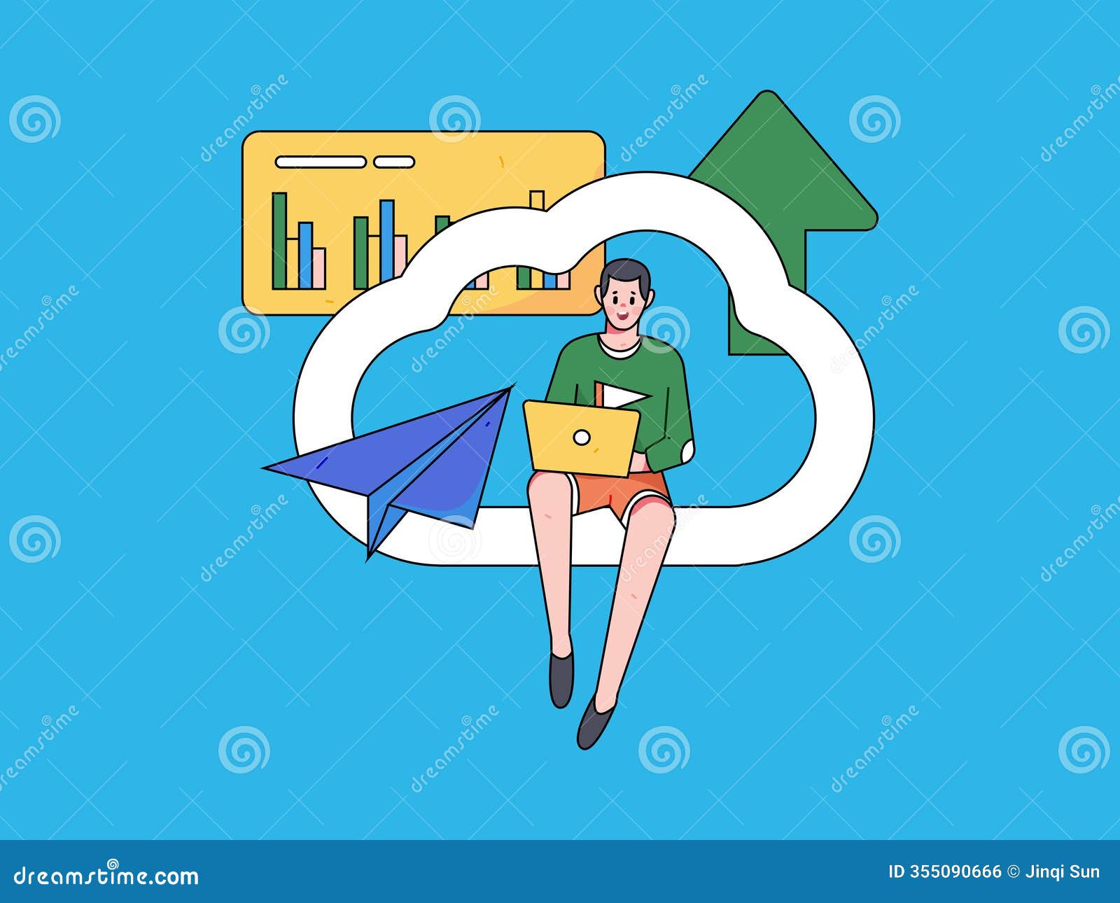 Business Collaboration Cloud Computing Flat Vector Concept Operation Hand Drawn Illustration ...