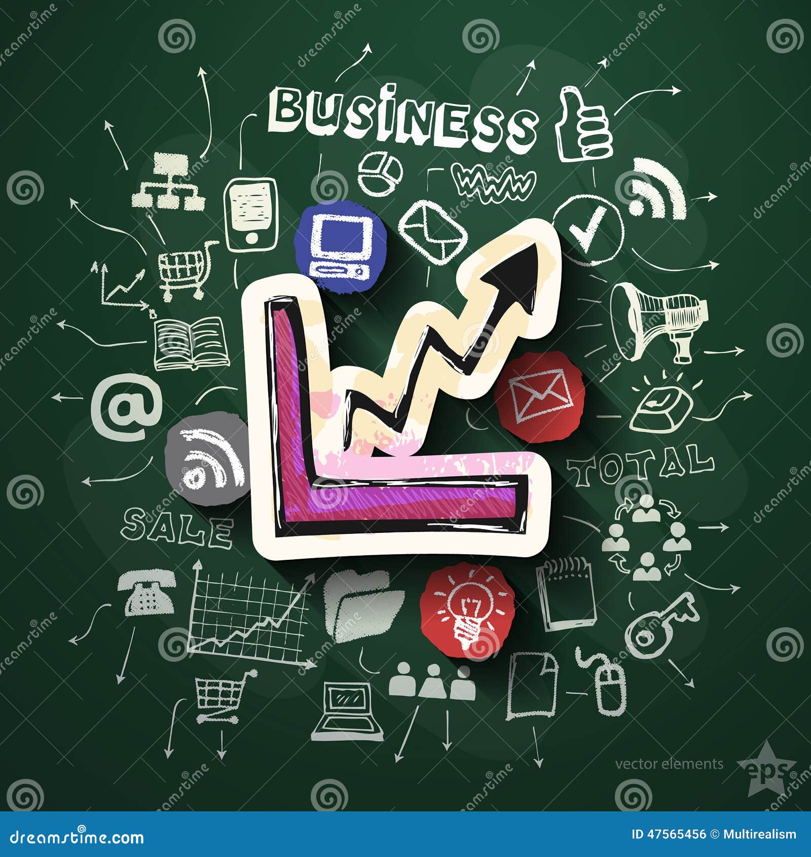 Business Collage with Icons on Blackboard Stock Vector - Illustration ...
