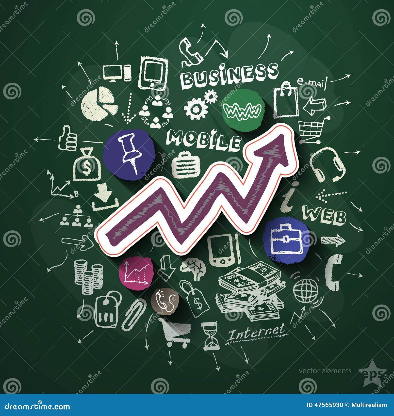 Business Collage with Icons on Blackboard Stock Vector - Illustration ...