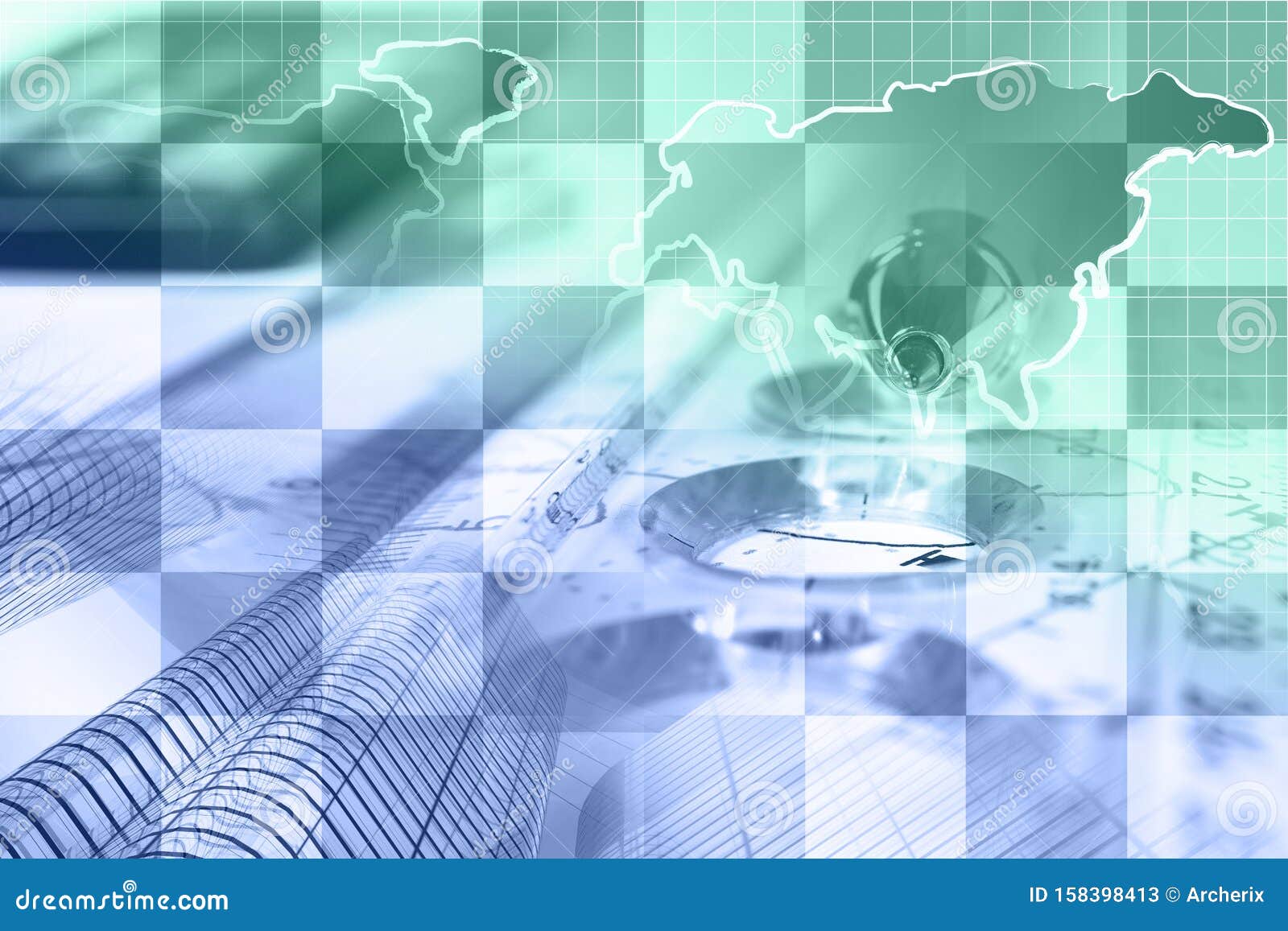 Map, graph and buildings stock image. Image of financial - 158398413