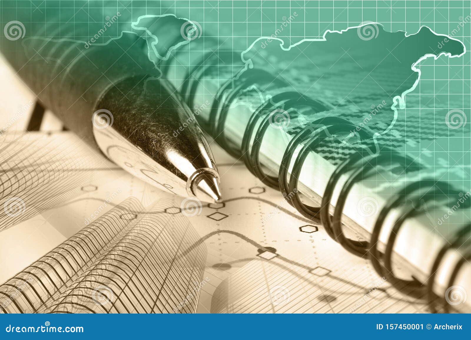 Pen, graph and map stock image. Image of data, analysis - 157450001