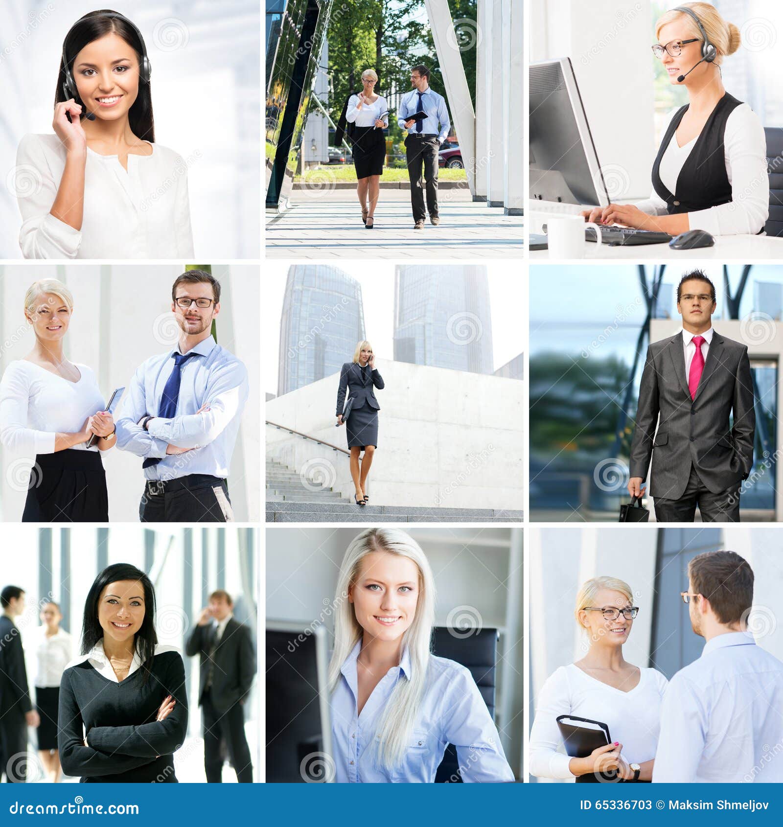 Business Collage. Set of Photos about Communication and Office Workers ...