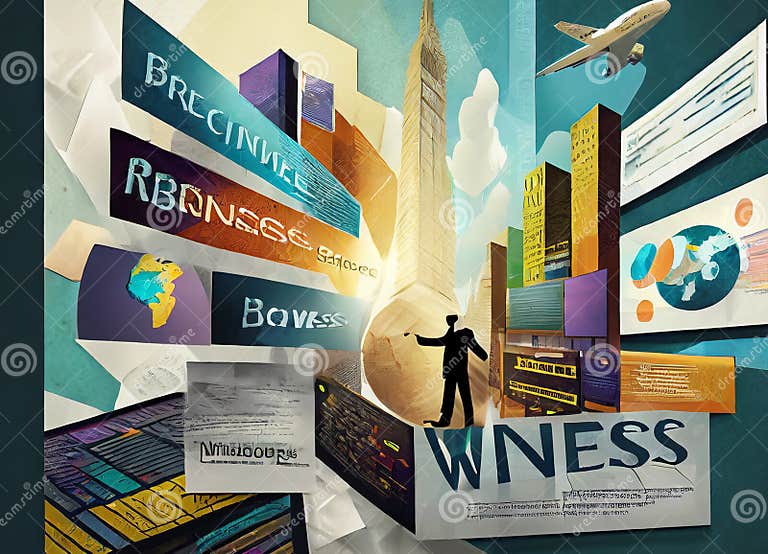 Business Collage with Text and Web Pages Stock Illustration ...