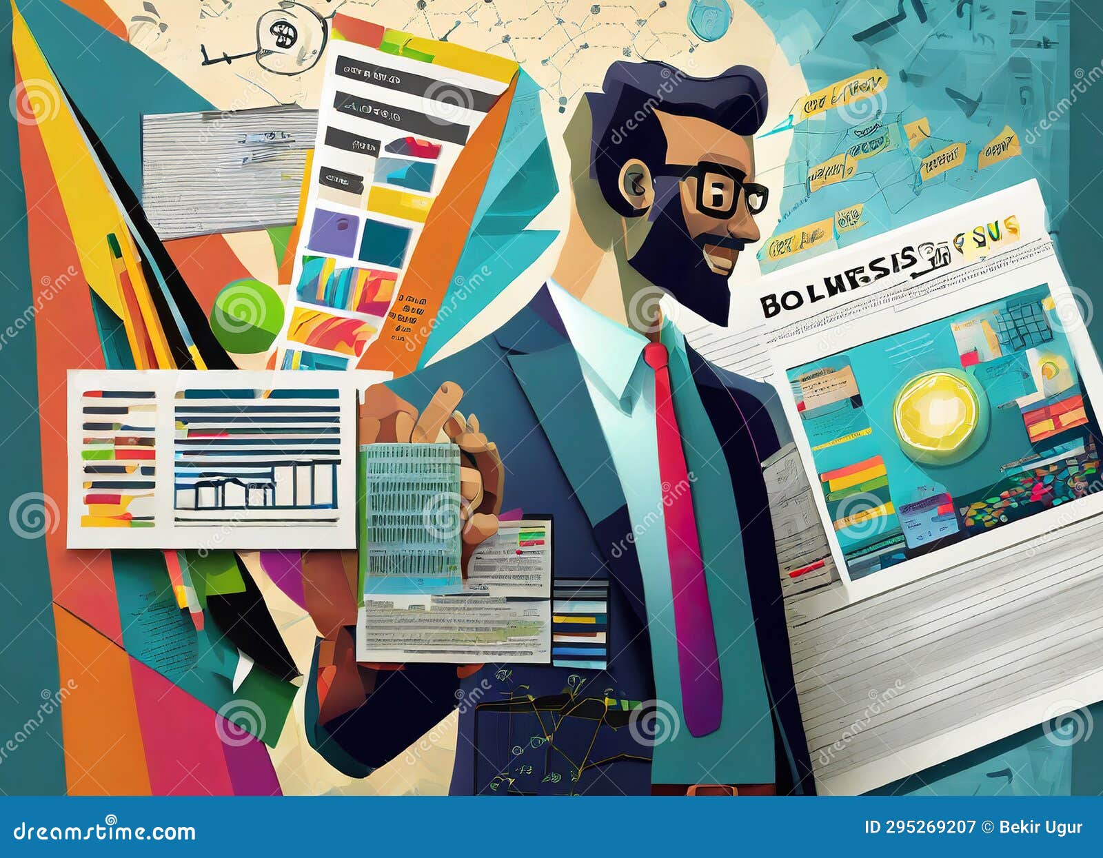 Business Collage with Text and Web Pages Stock Illustration ...