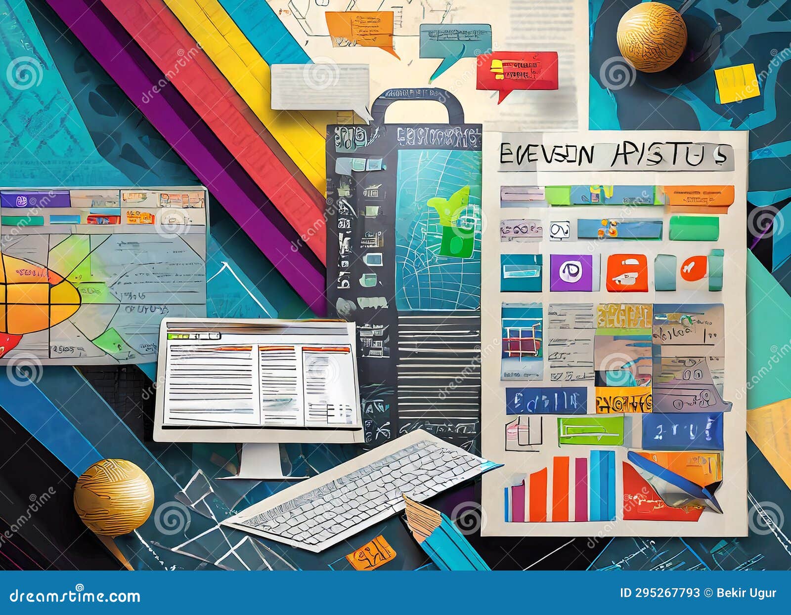 Business Collage with Text and Web Pages Stock Illustration ...