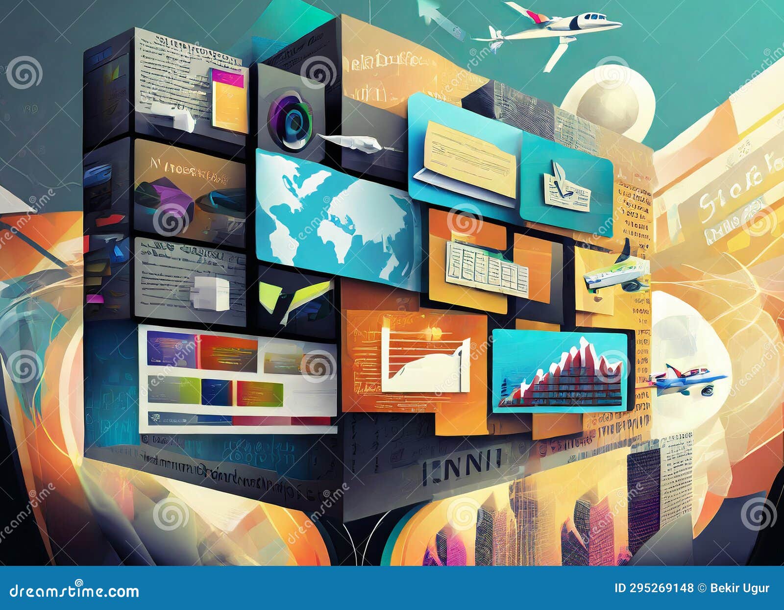 Business Collage with Text and Web Pages Stock Illustration ...