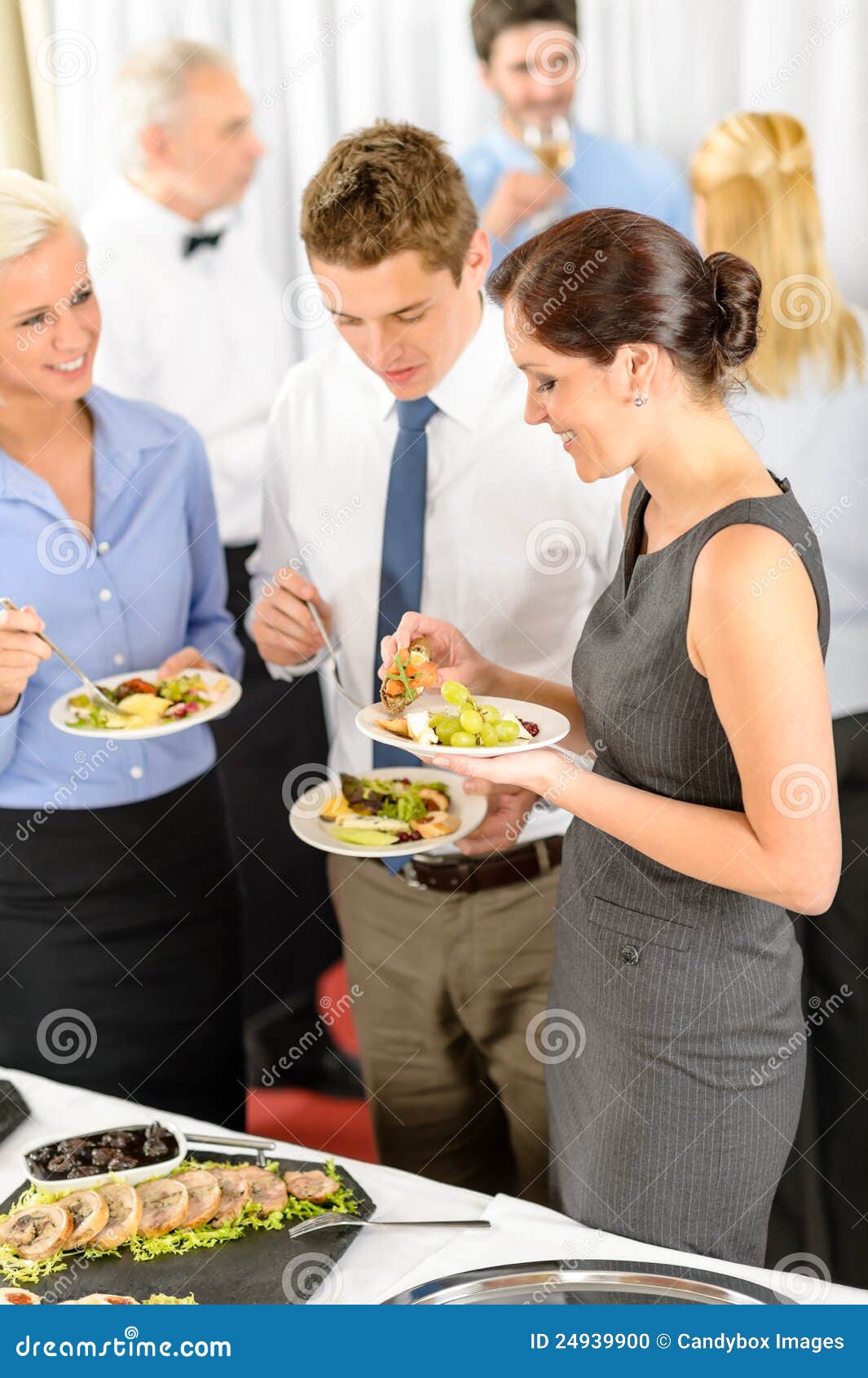 Business Colleagues Eat Buffet Appetizers Stock Photo - Image of ...