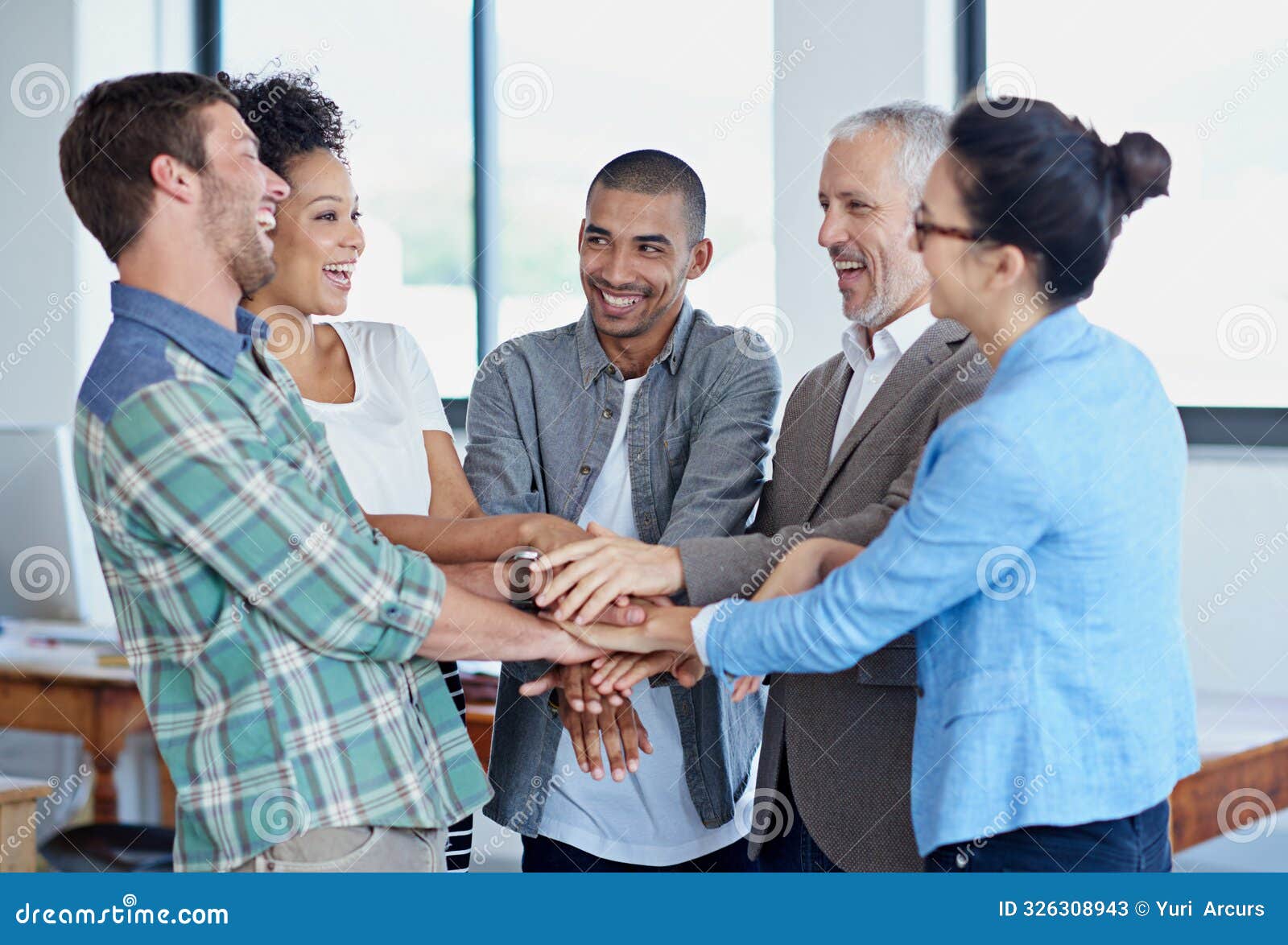 Business, Colleagues and Hands Stack in Workplace, Success Huddle and ...