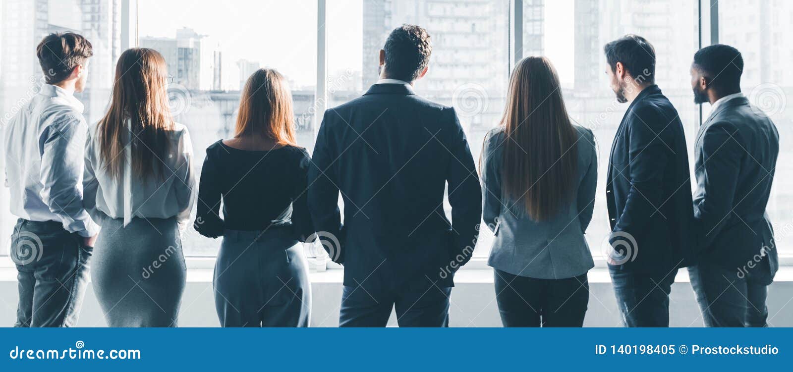Business Colleagues Looking through Window, Back View Stock Image ...