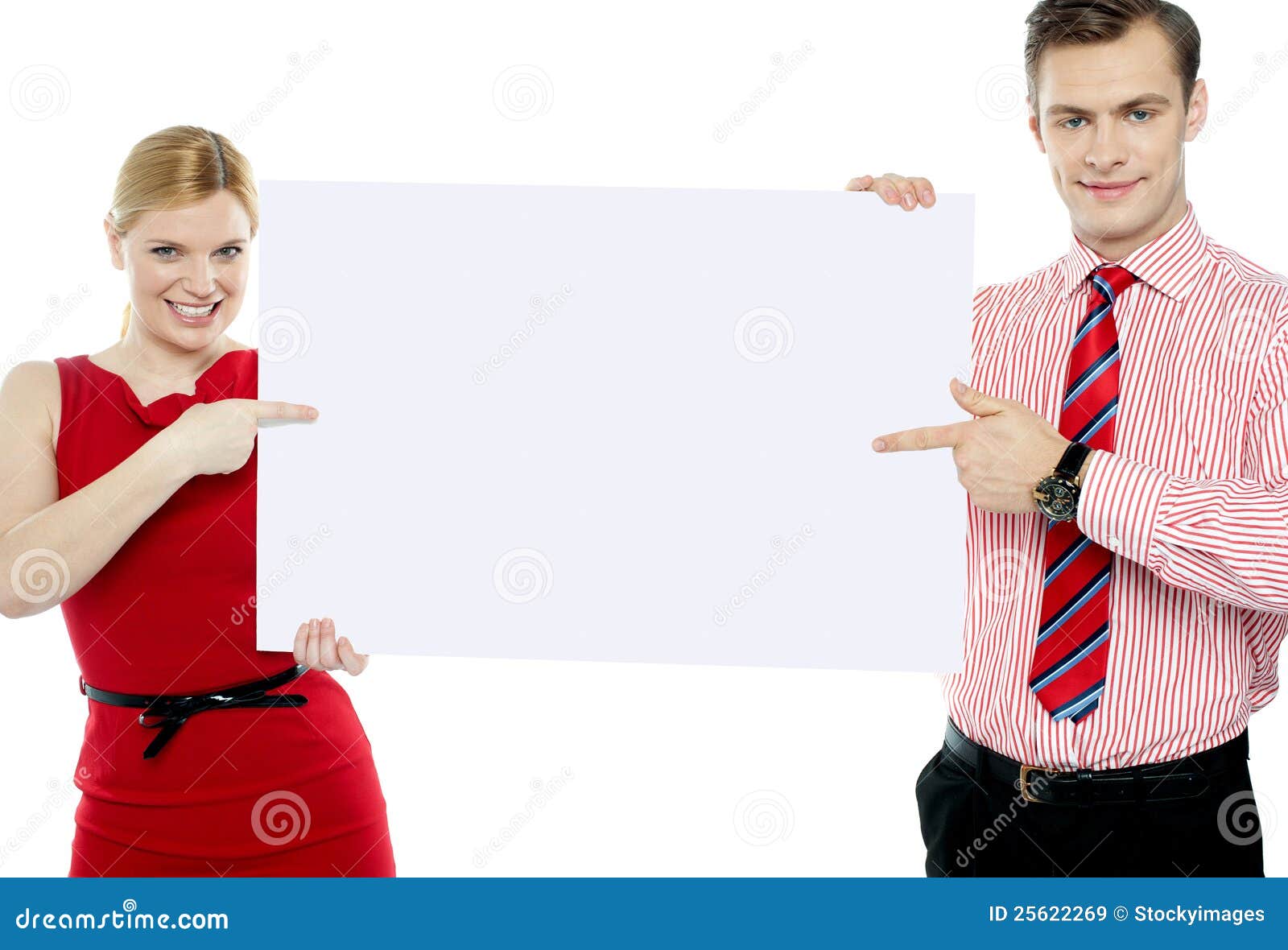 Business Colleagues Pointing at Blank Signboard Stock Image - Image of ...