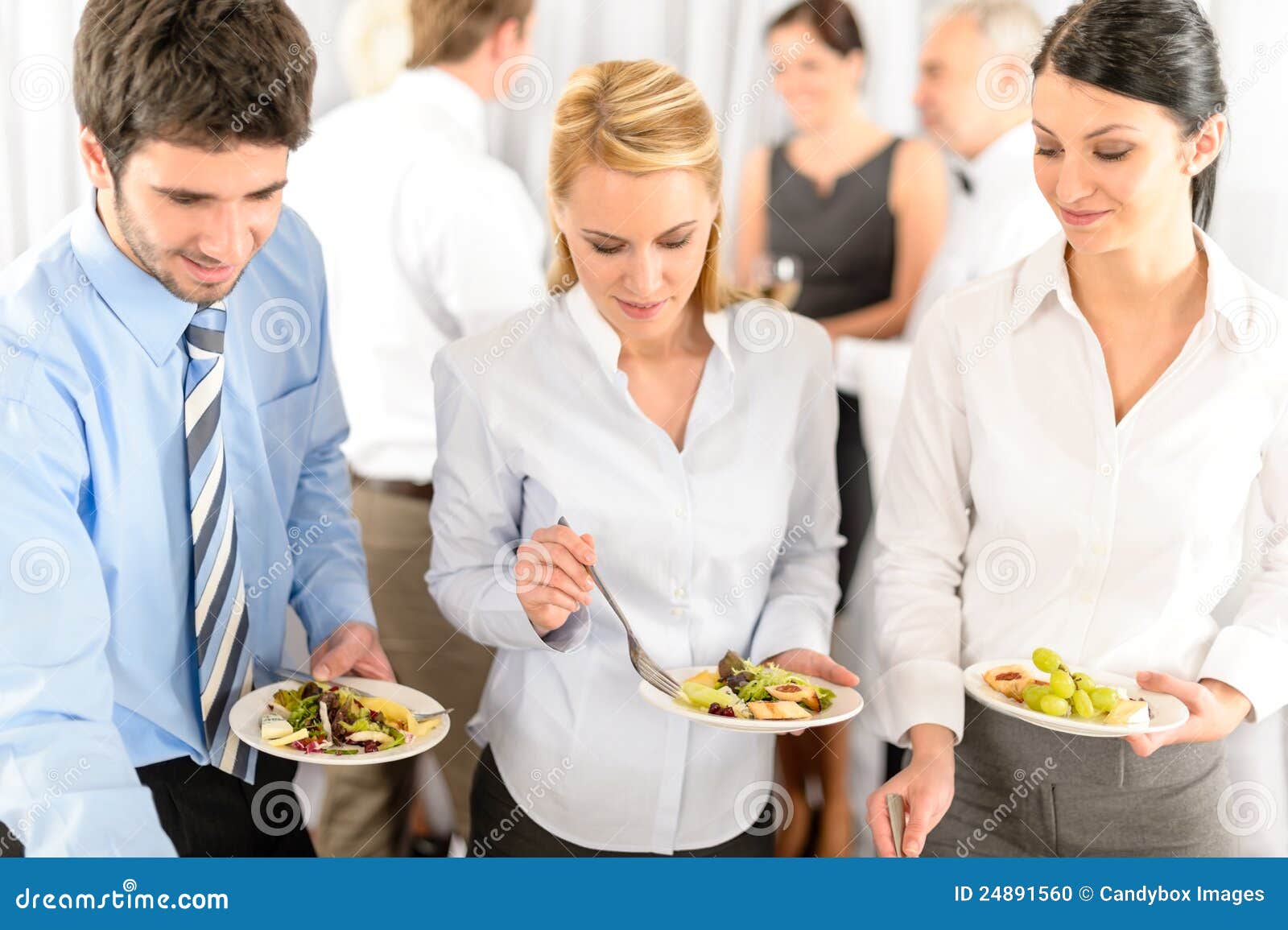 Business Colleagues Serve Themselves at Buffet Stock Photo - Image of ...
