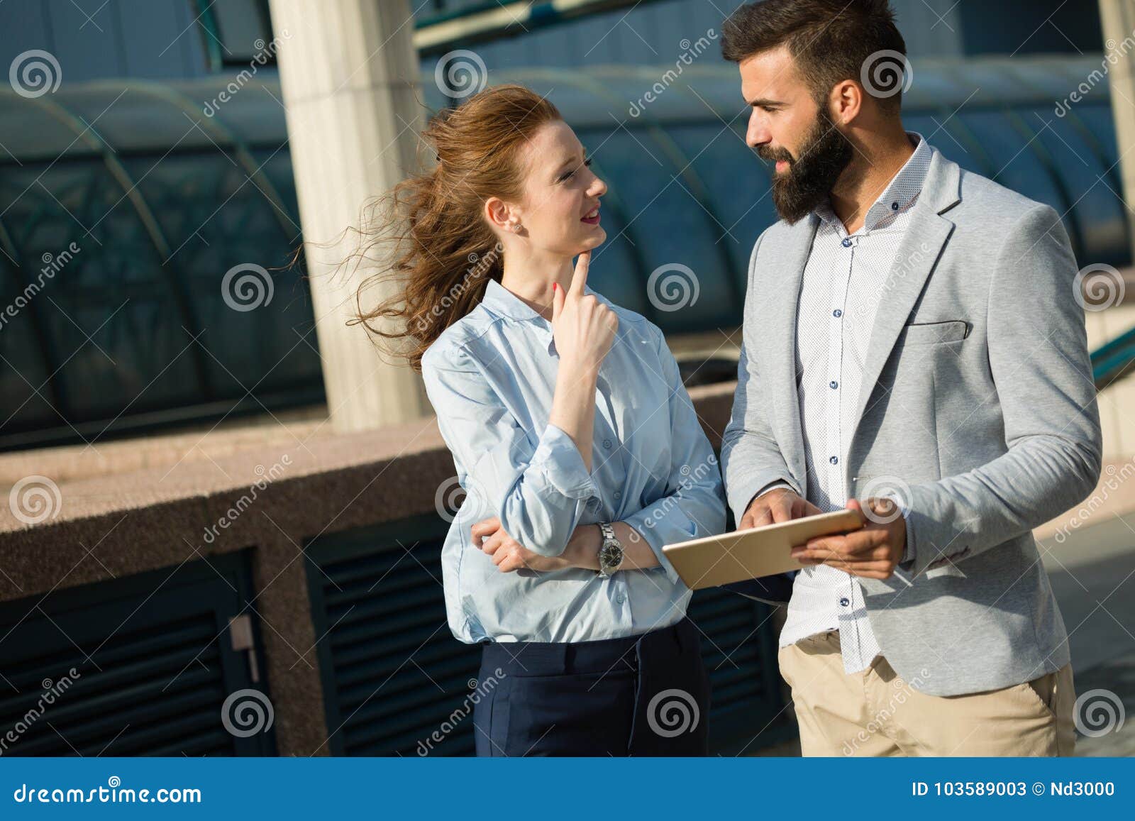 Business Colleagues Talking on Break from Work Stock Image - Image of ...