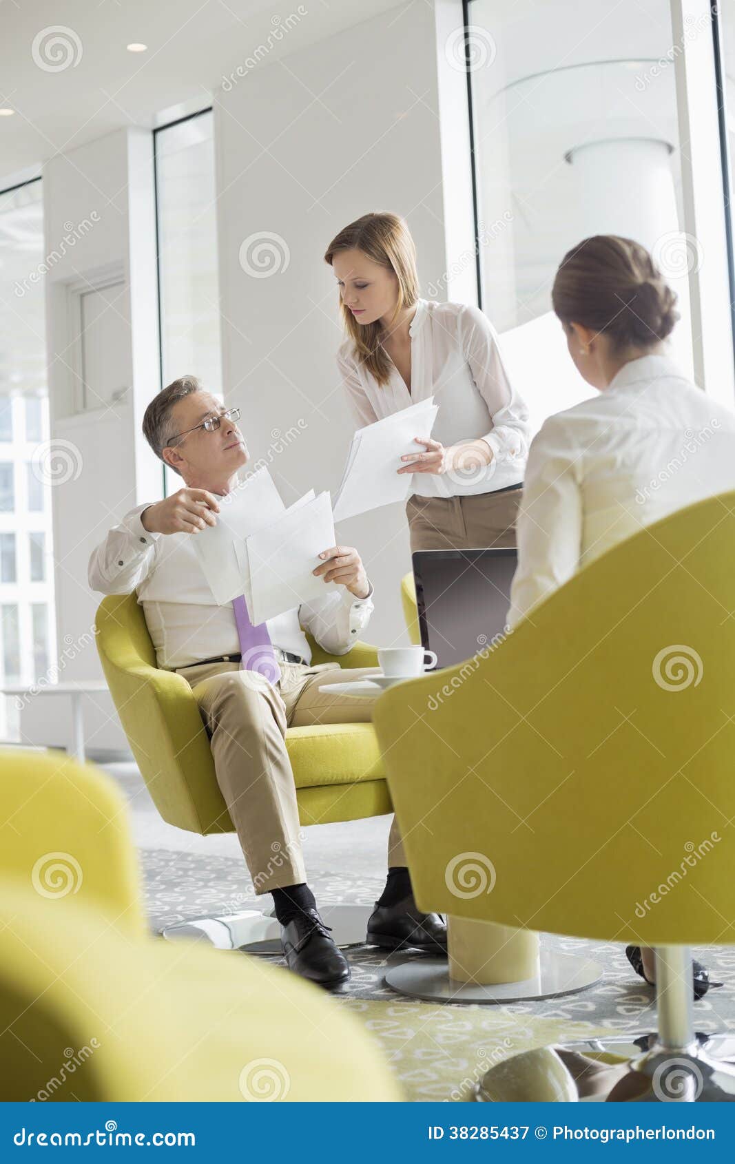 Business Colleagues Working at Office Lobby Stock Image - Image of ...