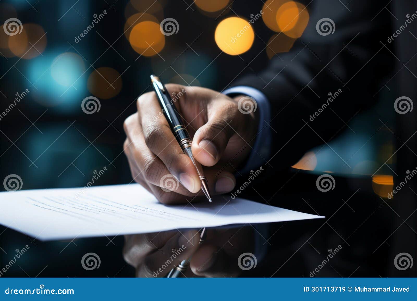 Business Commitment Sealed a Hand Signs a Contract, Solidifying ...