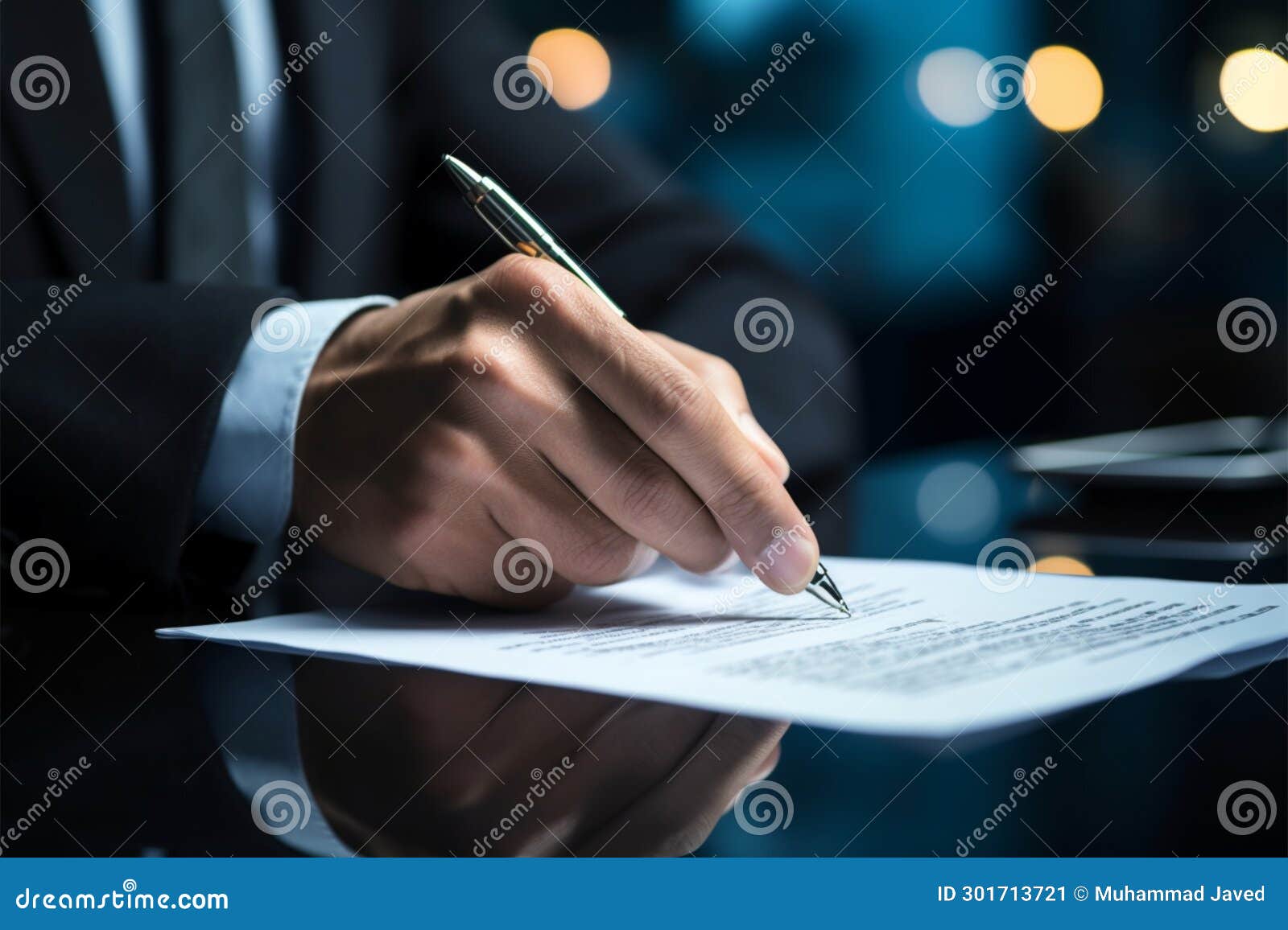 Business Commitment Sealed a Hand Signs a Contract, Solidifying ...