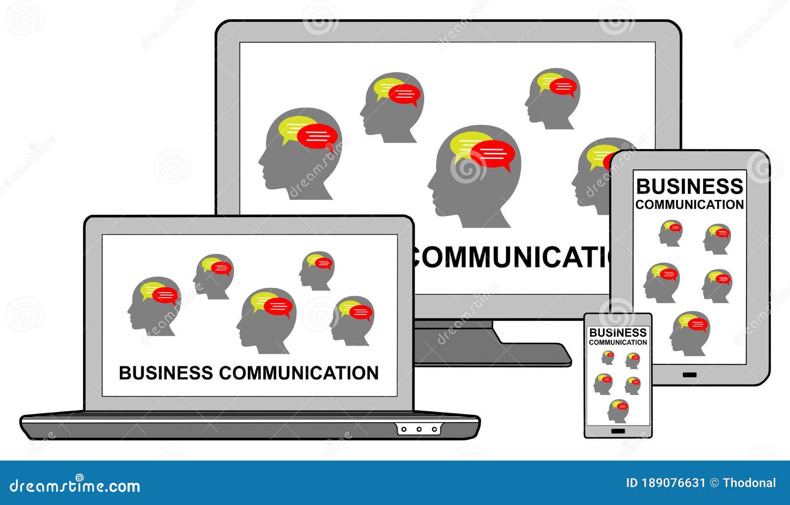 Business Communication Concept on Different Devices Stock Illustration ...