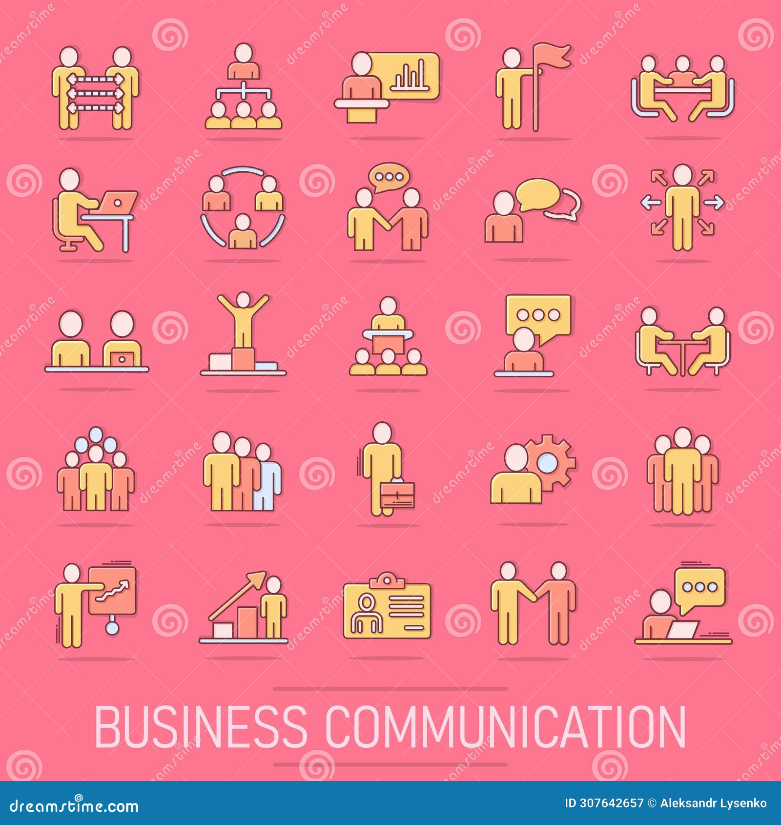 Business Communication Icon Set in Comic Style. Team Structure Cartoon ...