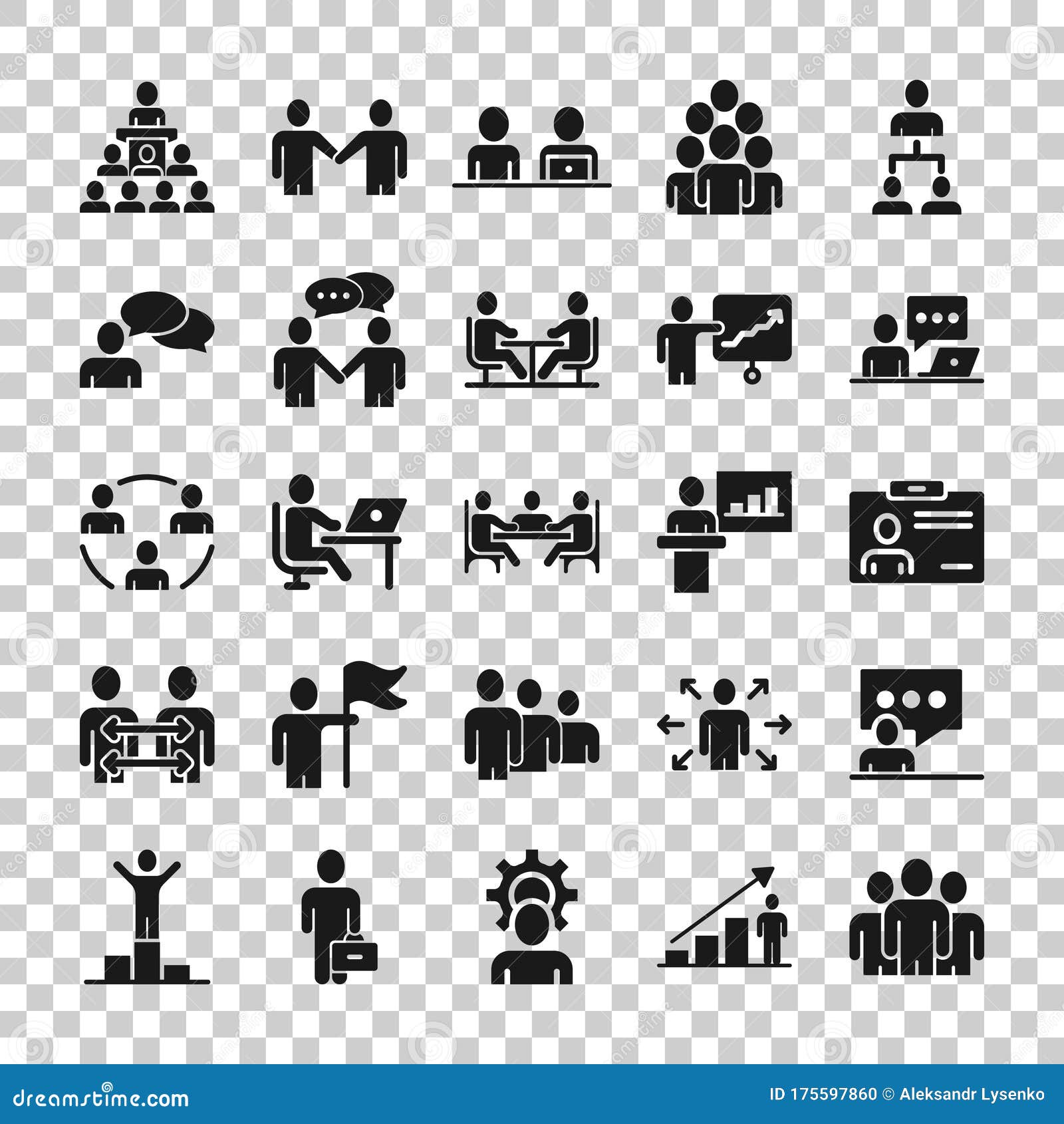 Business Communication Icon Set in Flat Style. Team Structure Vector ...