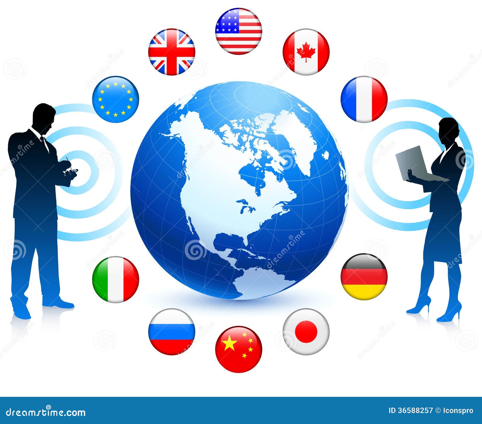 Business Communication with Internet Flag Buttons Stock Illustration ...