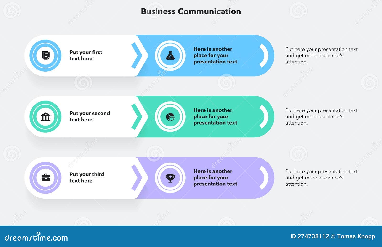 Modern Business Communication Template with Three Colorful Stages Stock ...