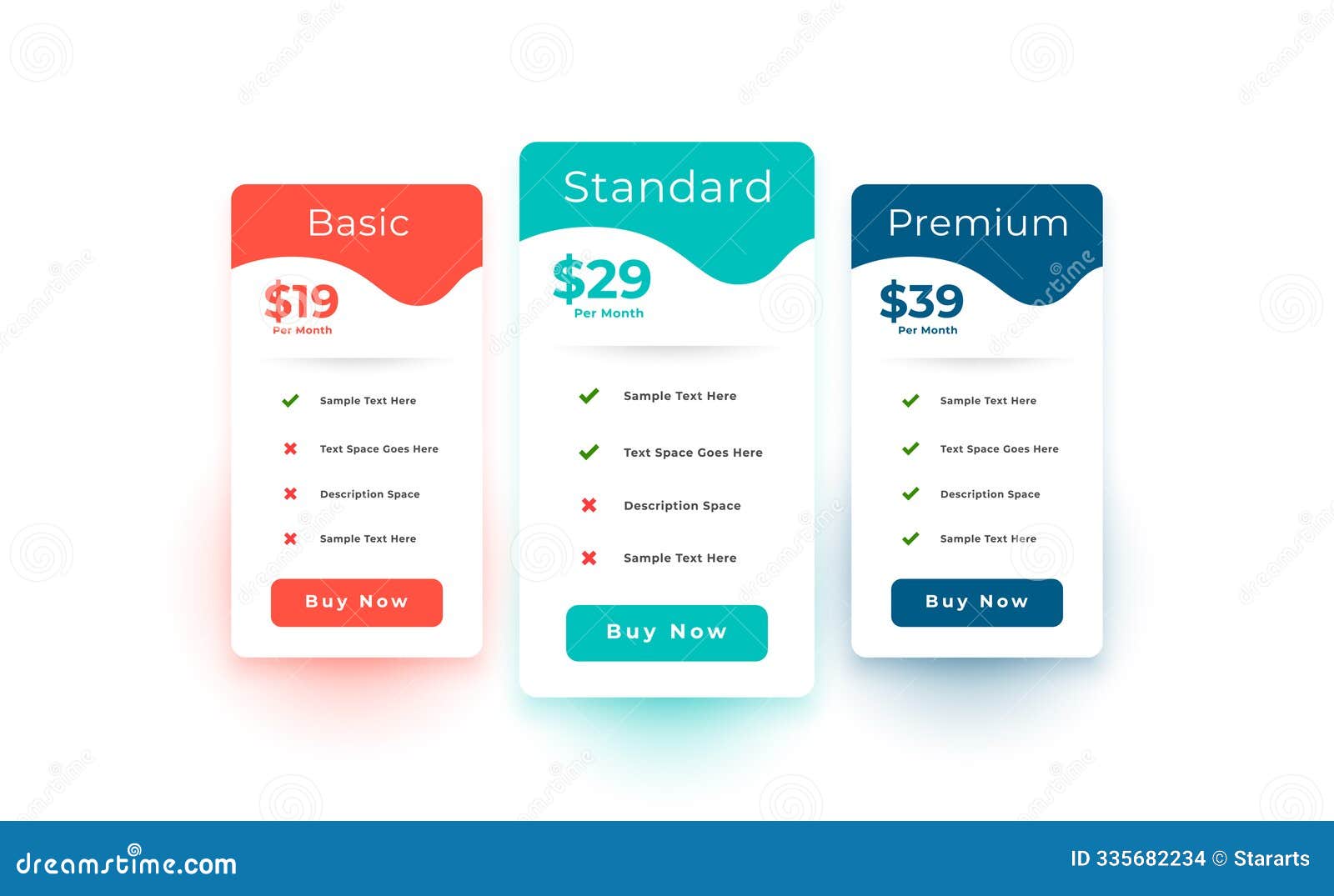 Comparison Pricing List. Comparing Price Or Product Plan Chart ...