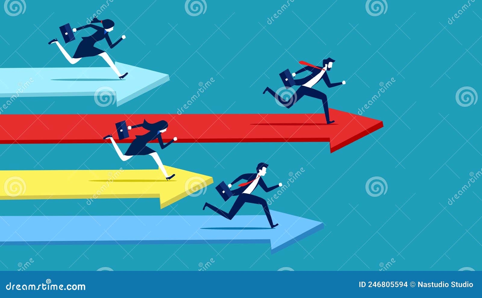 Business Competition. Business Men and Women Racing on the Arrow Path ...
