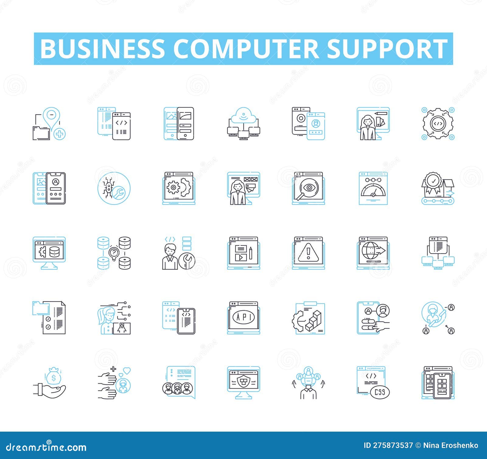 Business Computer Support Linear Icons Set. Hardware, Software, Nerking ...