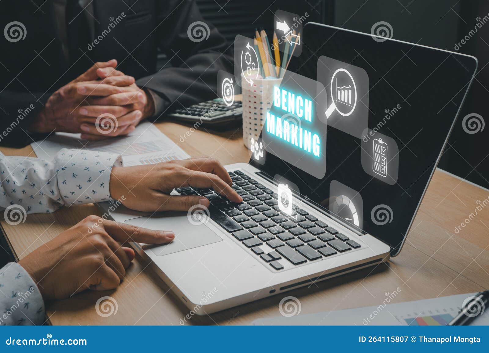 Business Concept of Benchmark, Business Person Team Working on Laptop ...