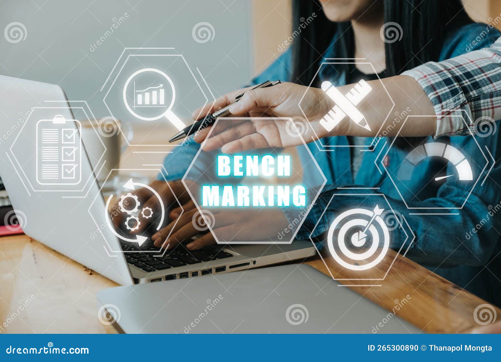 Business Concept of Benchmark, Business Person Team Working on Laptop ...