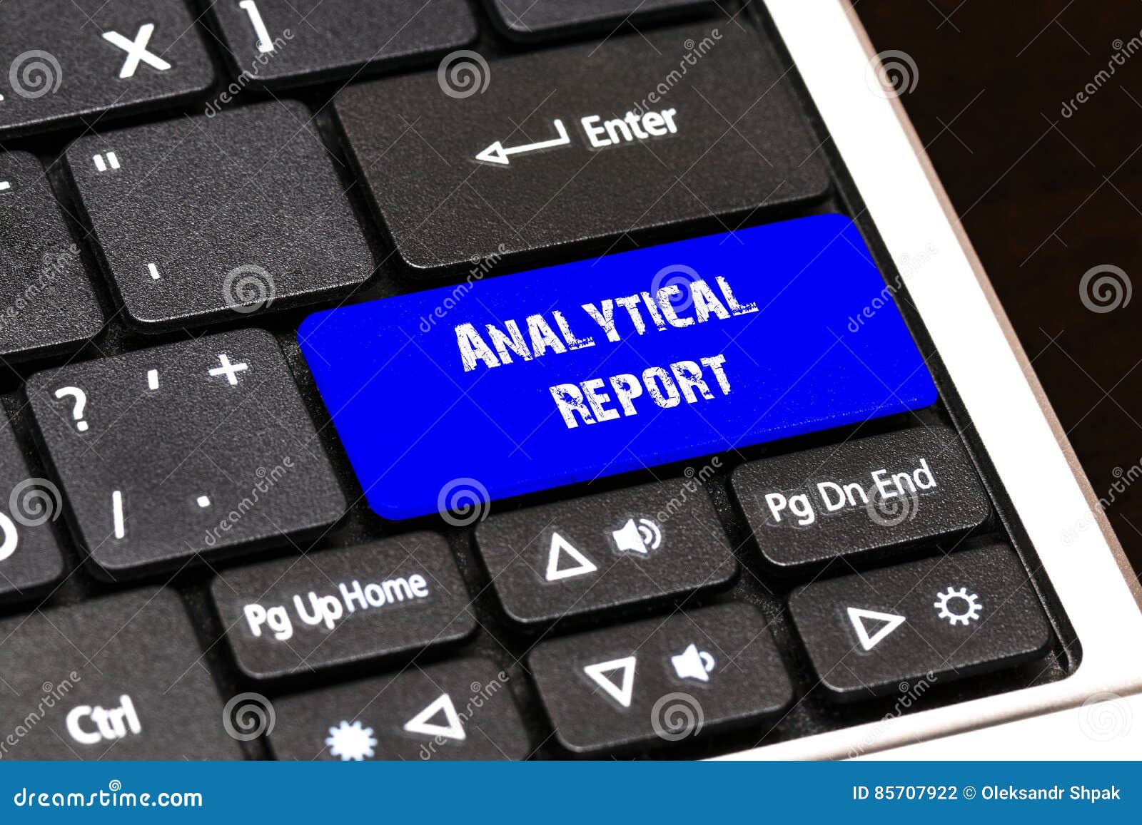 Business Concept - Blue Analytical Report Button on Slim Stock ...
