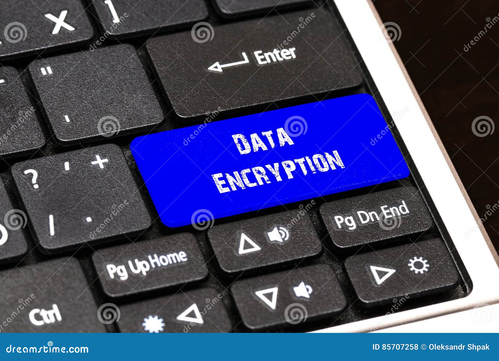 Business Concept - Blue Data Encryption Button on Slim Stock ...