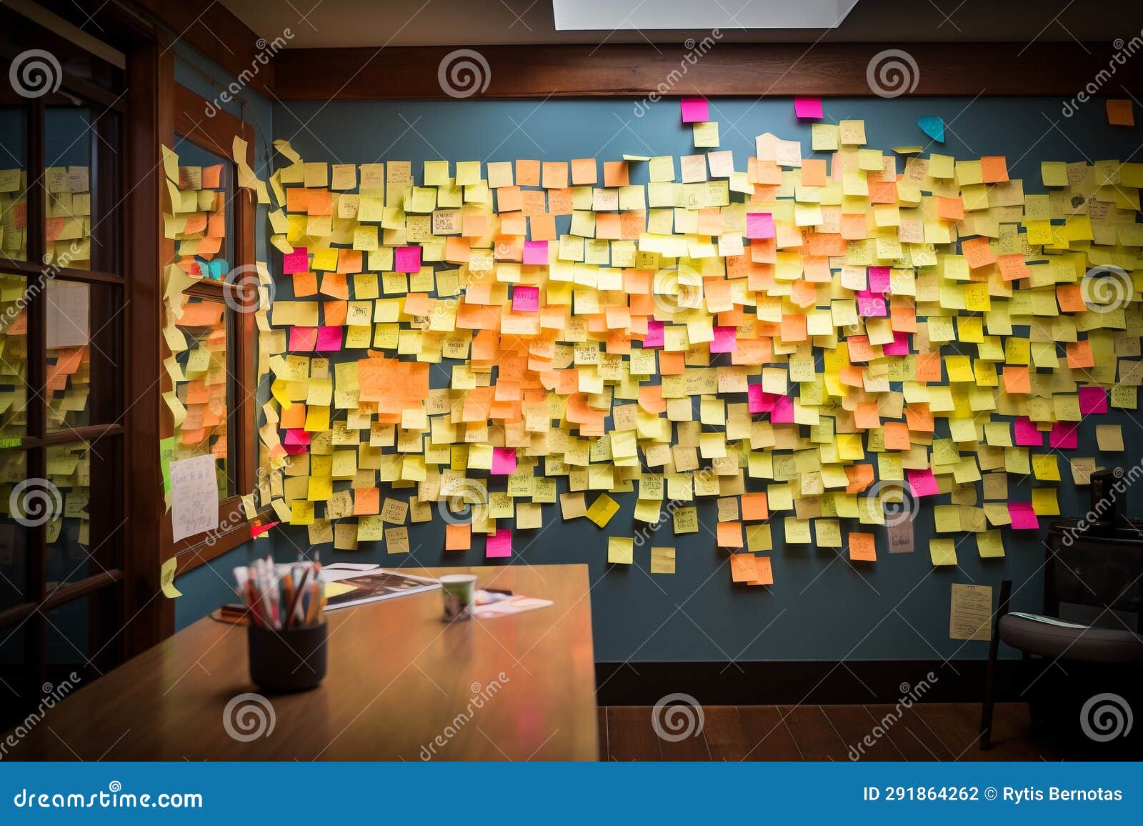 Bunch of Note Stickers on Wall. Generative AI Stock Illustration ...