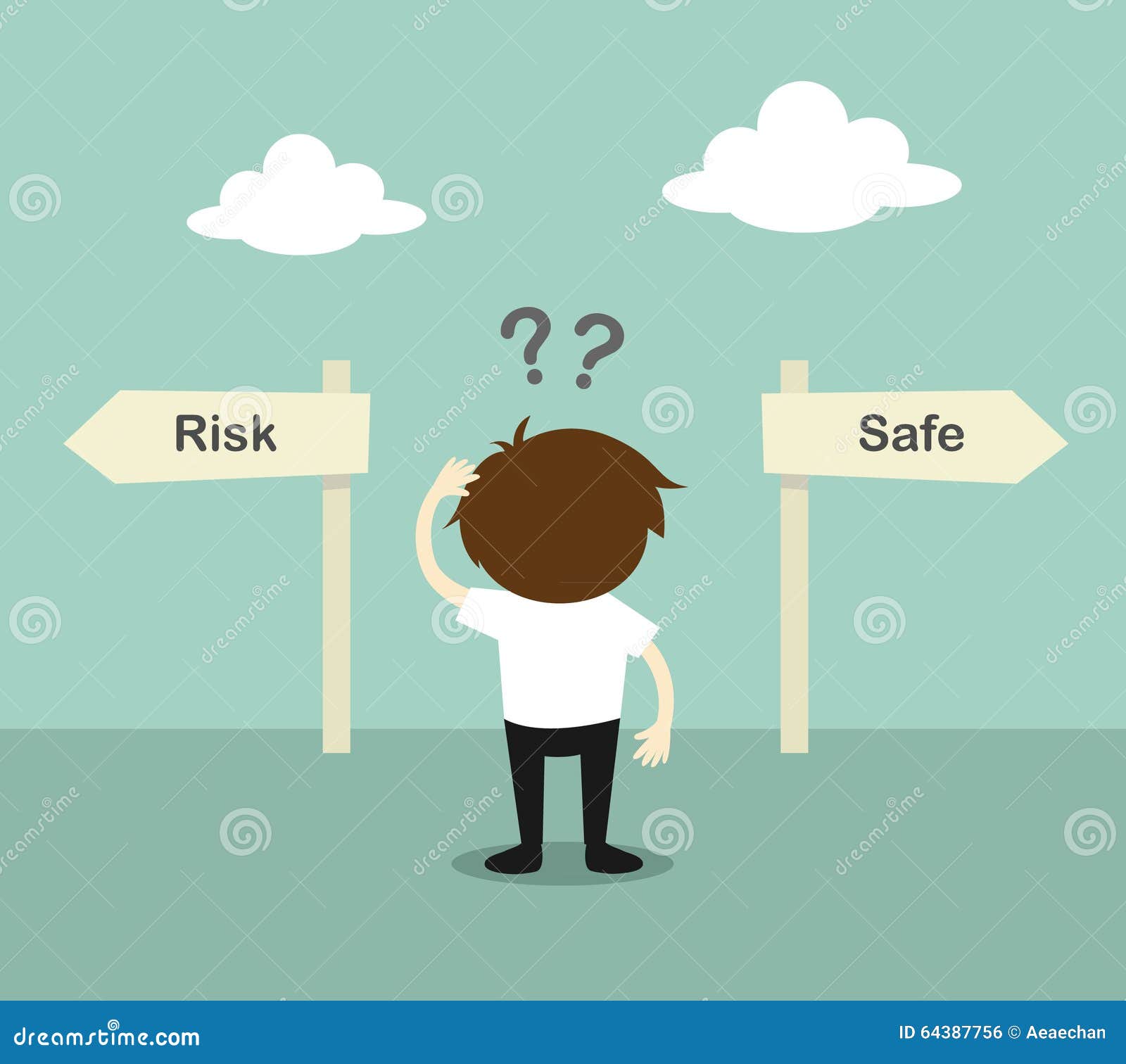 Business Concept, Businessman Confused about Two Direction, between ... Business Concept, Businessman Confused about Two Direction, between ...