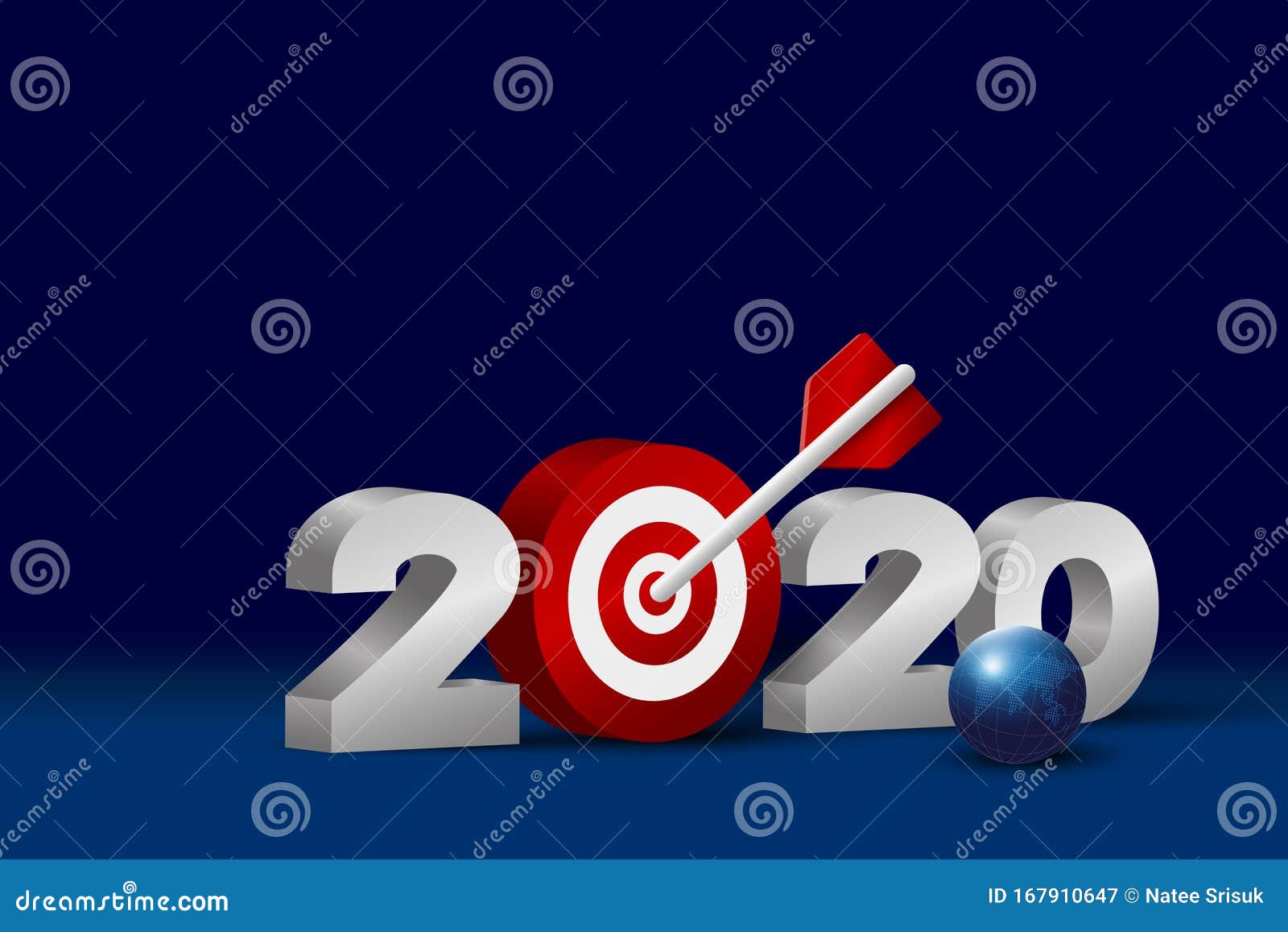 Business Concept Design of New Year 2020 with Target on Blue Background ...