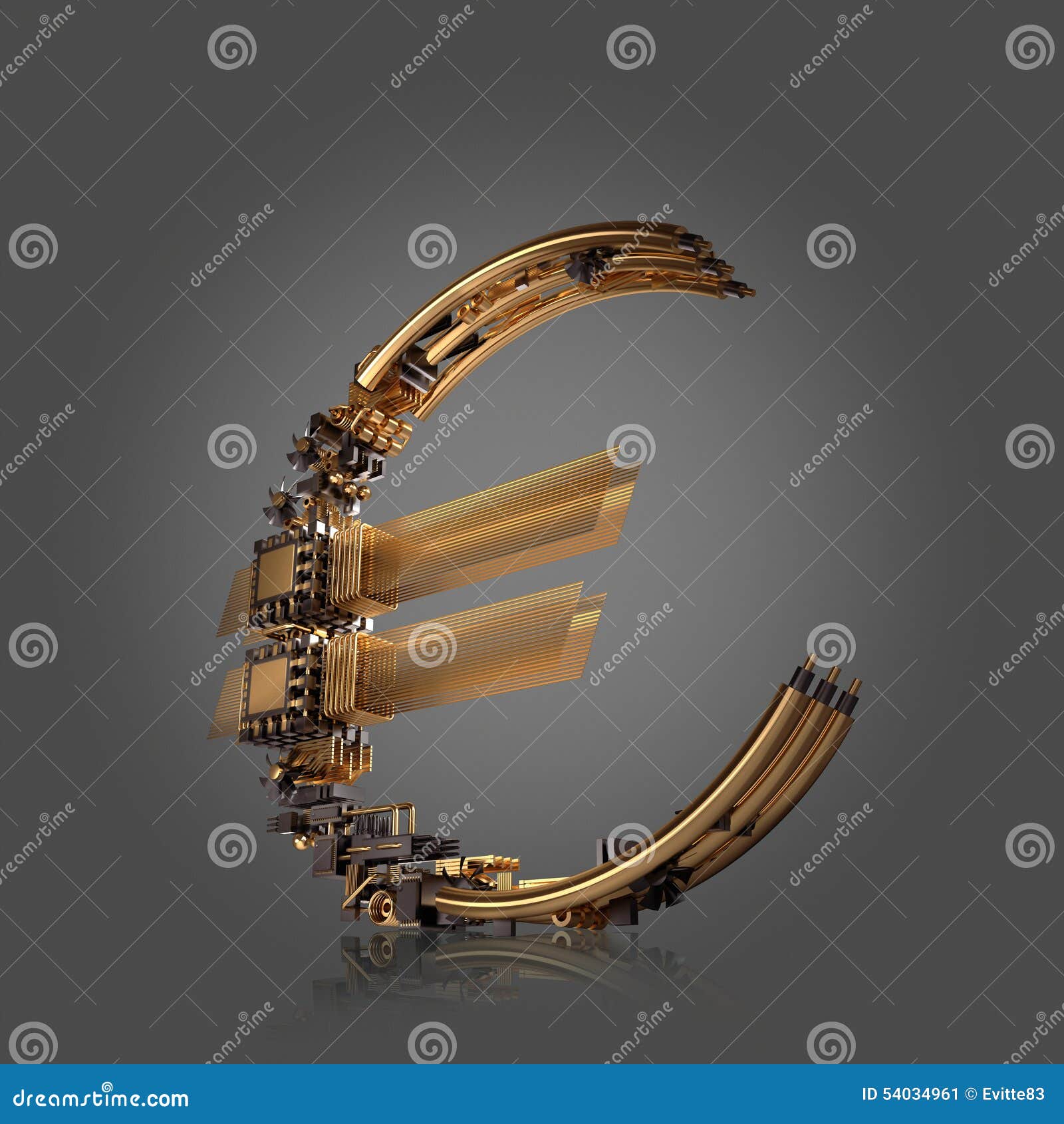 Business Concept. Eyro Currency Symbol of Microchips on Grey Background ...