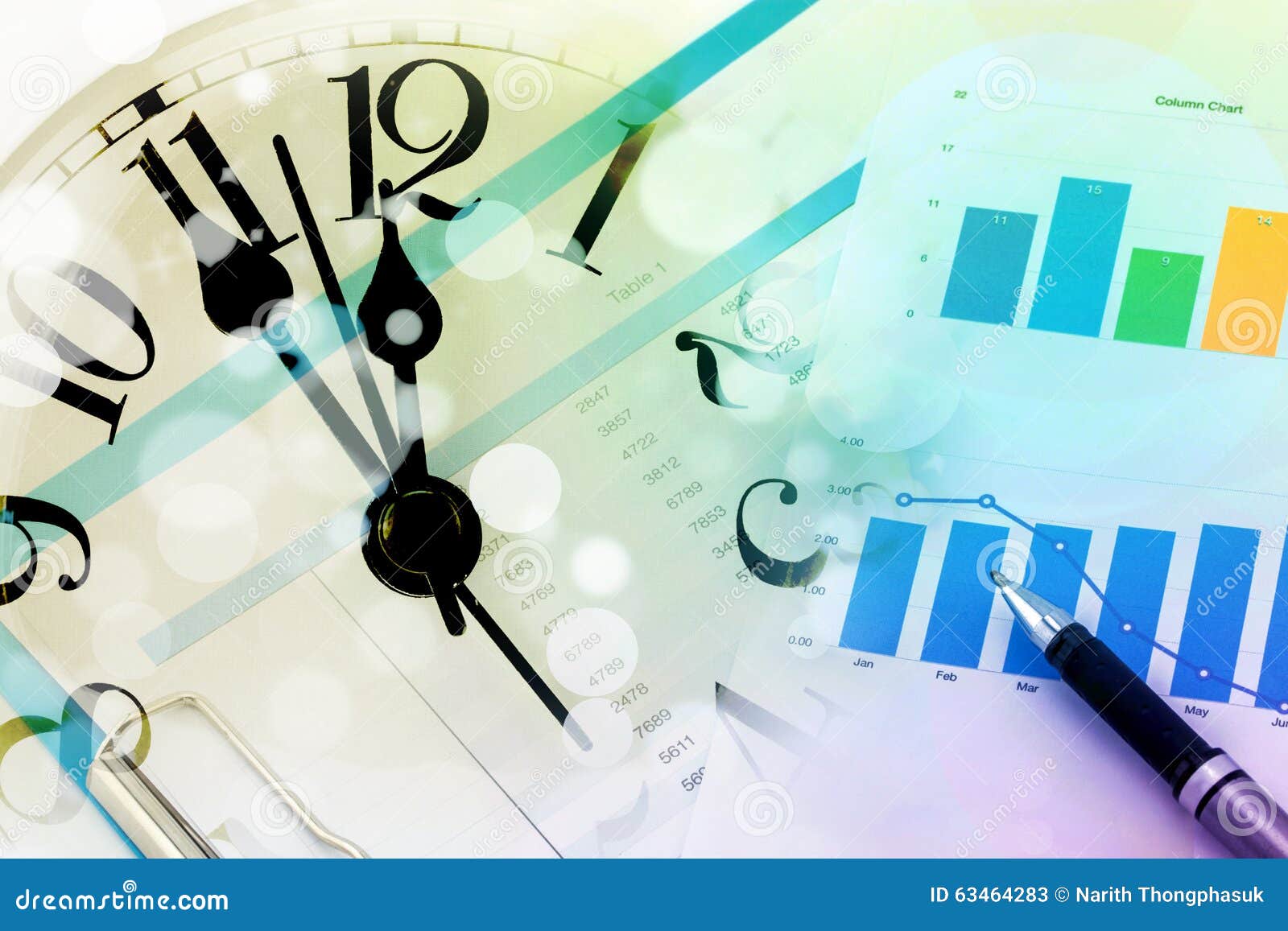 Business Concept, Financial Charts and Graphs with Clock, Time Stock ...