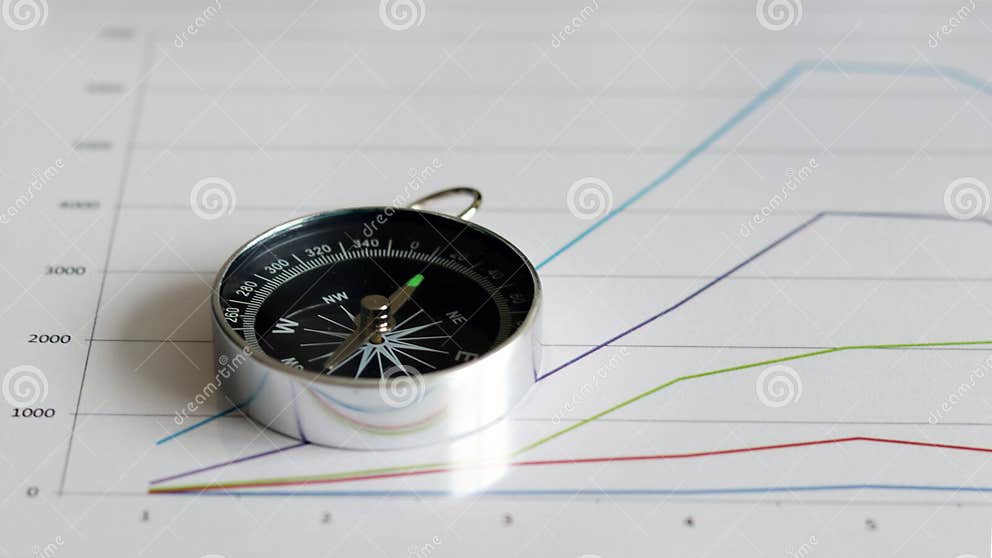 A compass on a chart. stock photo. Image of economy - 198884442