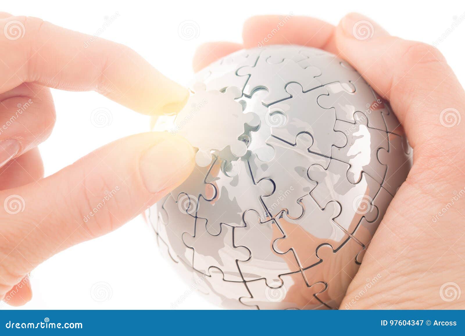 Business Concept with a Hand Building Puzzle Globe Stock Image - Image ...