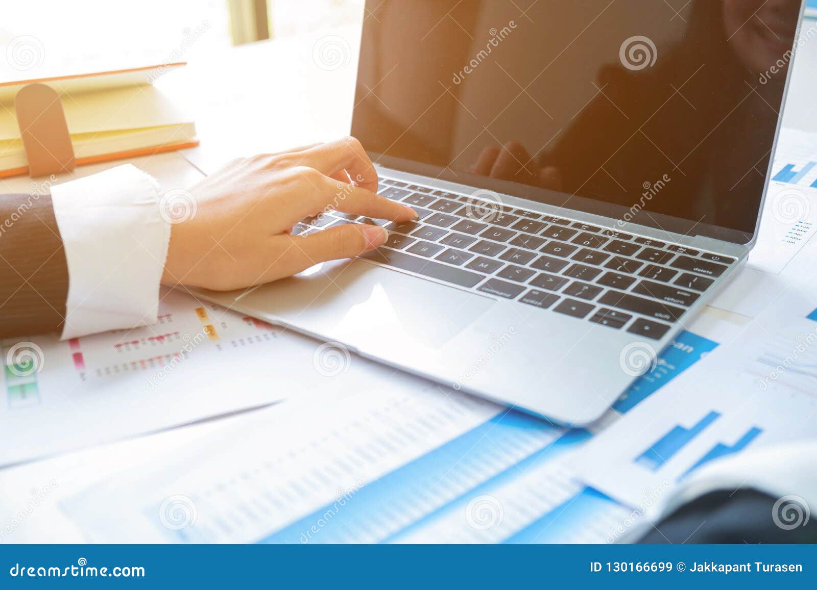 Hand of Business Man Place on Laptop Stock Image - Image of notebook ...