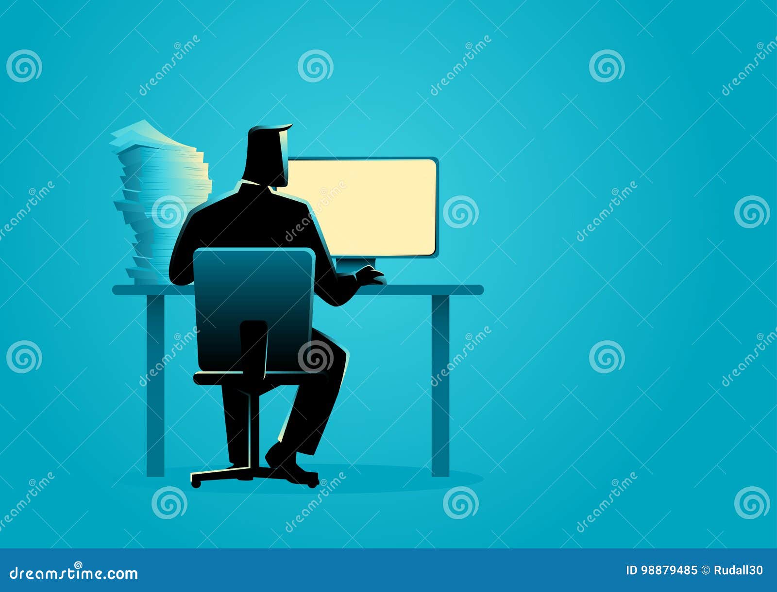 Man Working Behind Desktop Computer Stock Vector - Illustration of ...