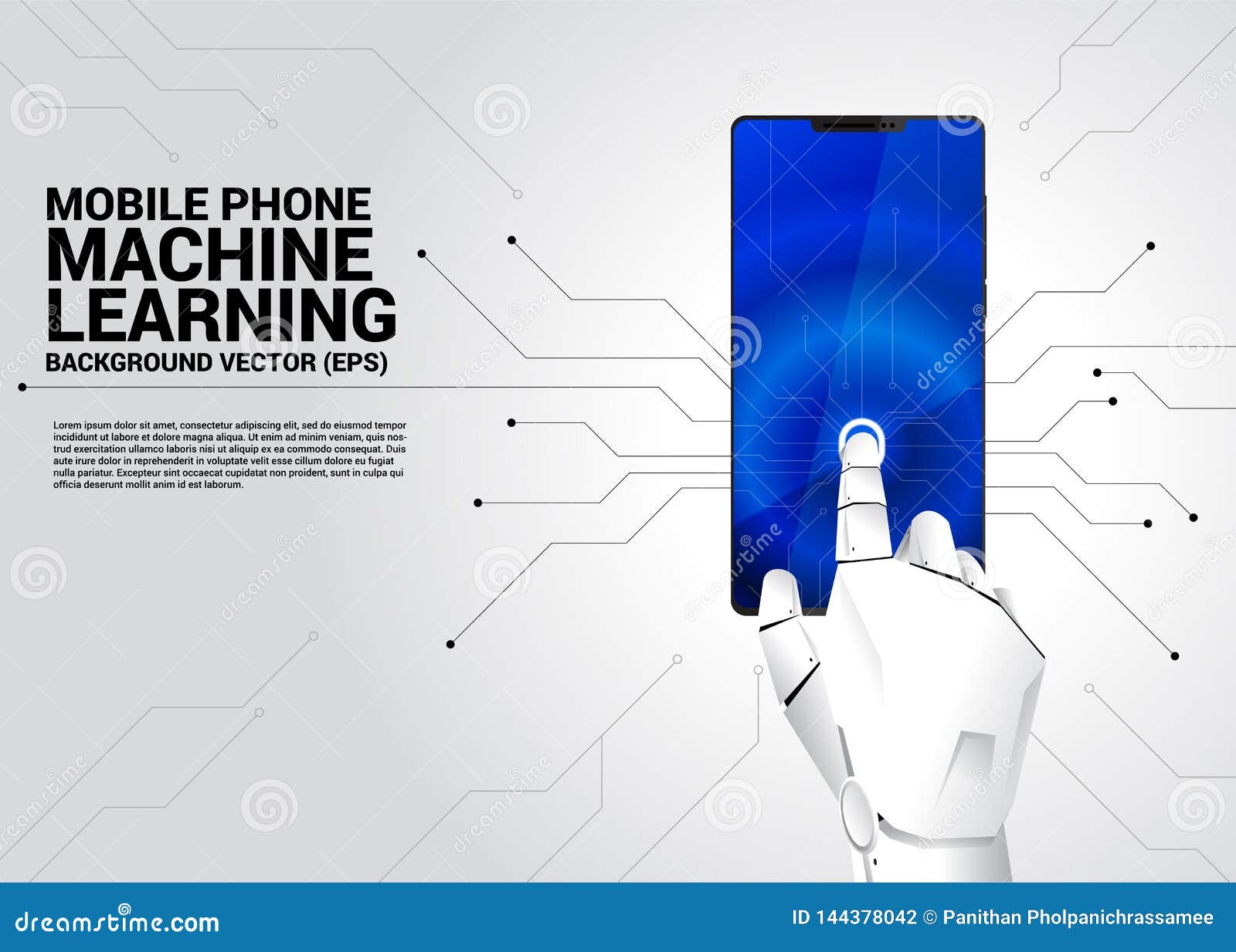 Robot Hand Touch on Screen of Mobile Phone. Stock Vector - Illustration ...